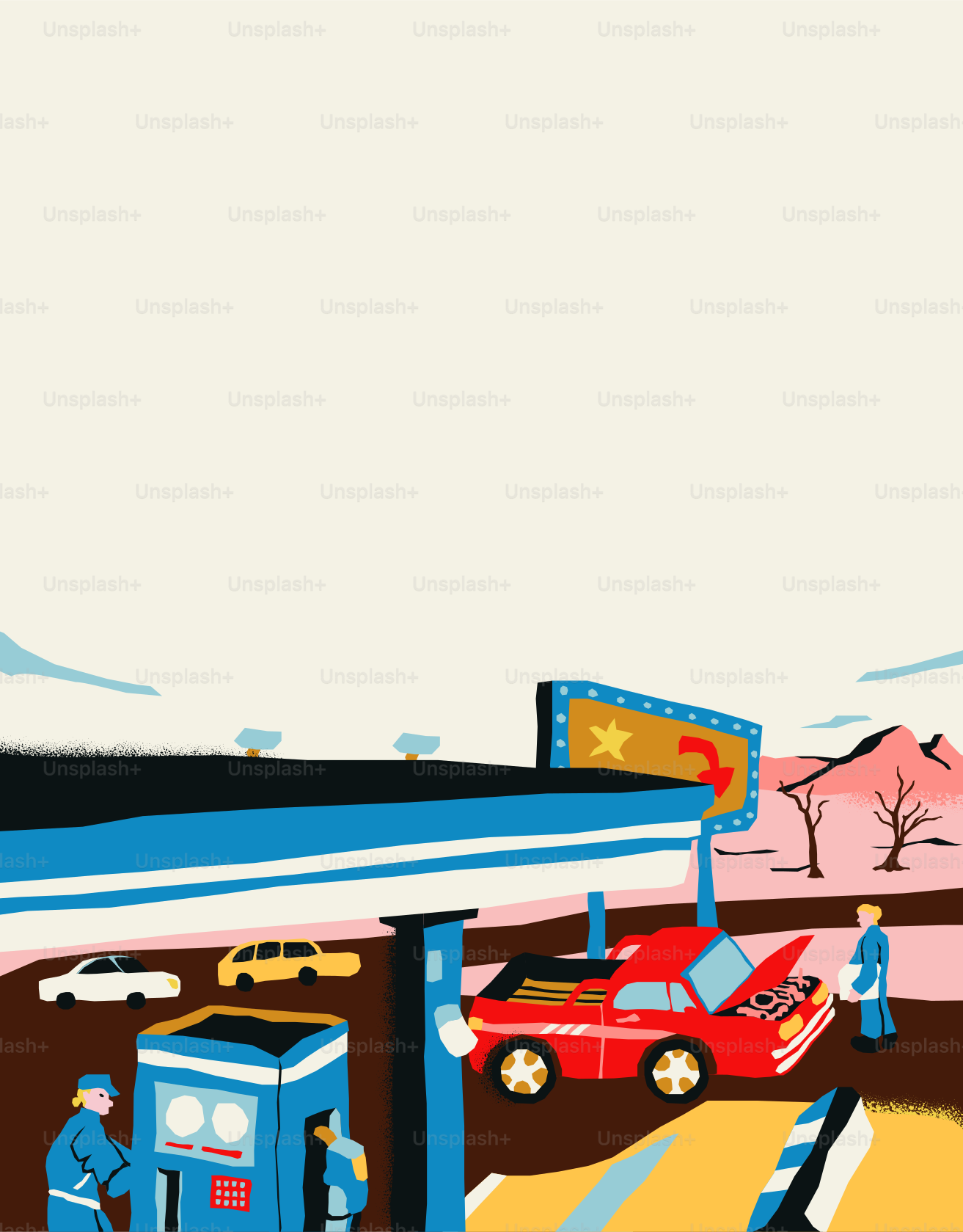 Man refueling a blue car at a gas station vector – Wallpaper Image on ...