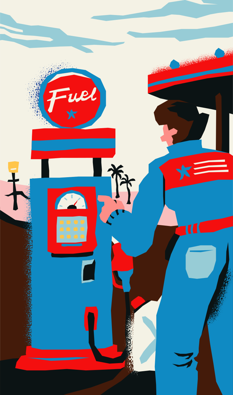Man refueling a blue car at a gas station vector – Wallpaper Image on ...