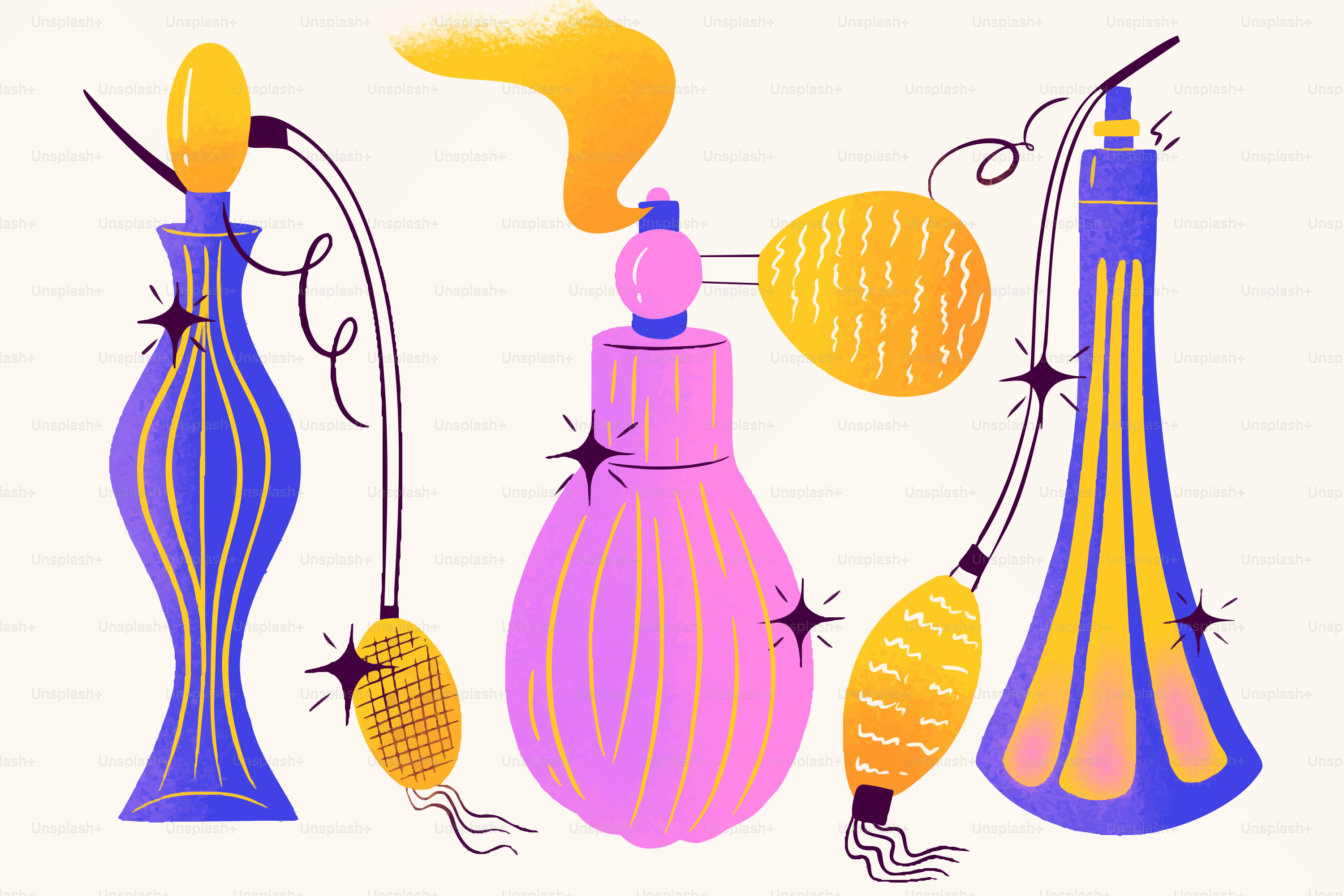 Coleção de frascos de perfume vintage com lâmpadas de spray vetor ...