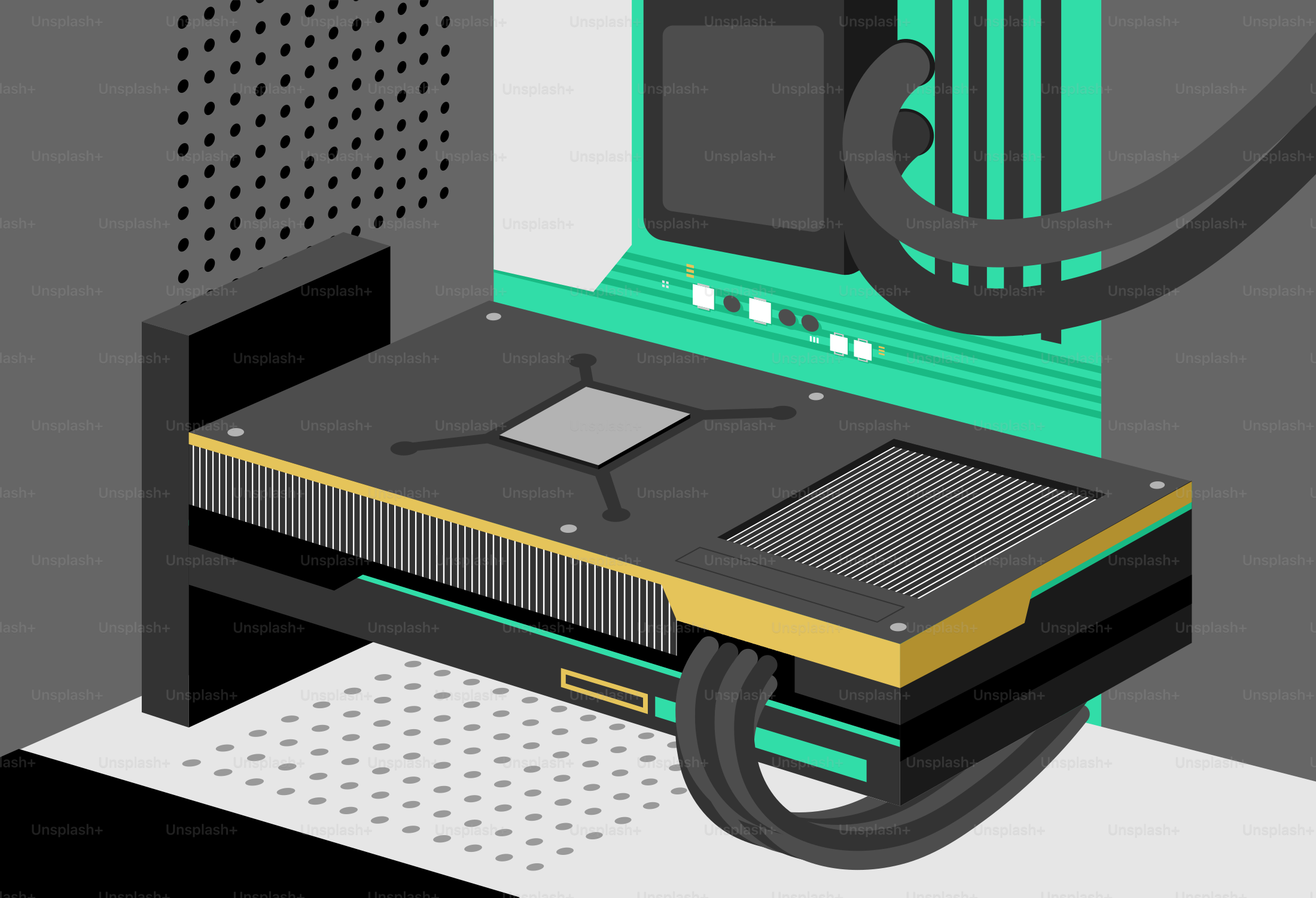 Computer graphics card installed inside a PC case. vector – Technology ...