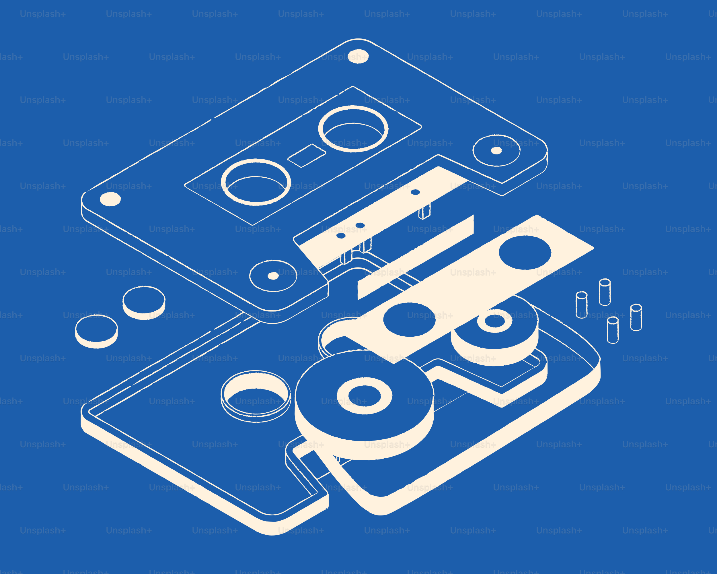 Exploded view of a cassette tape on blue background vector – Technology ...