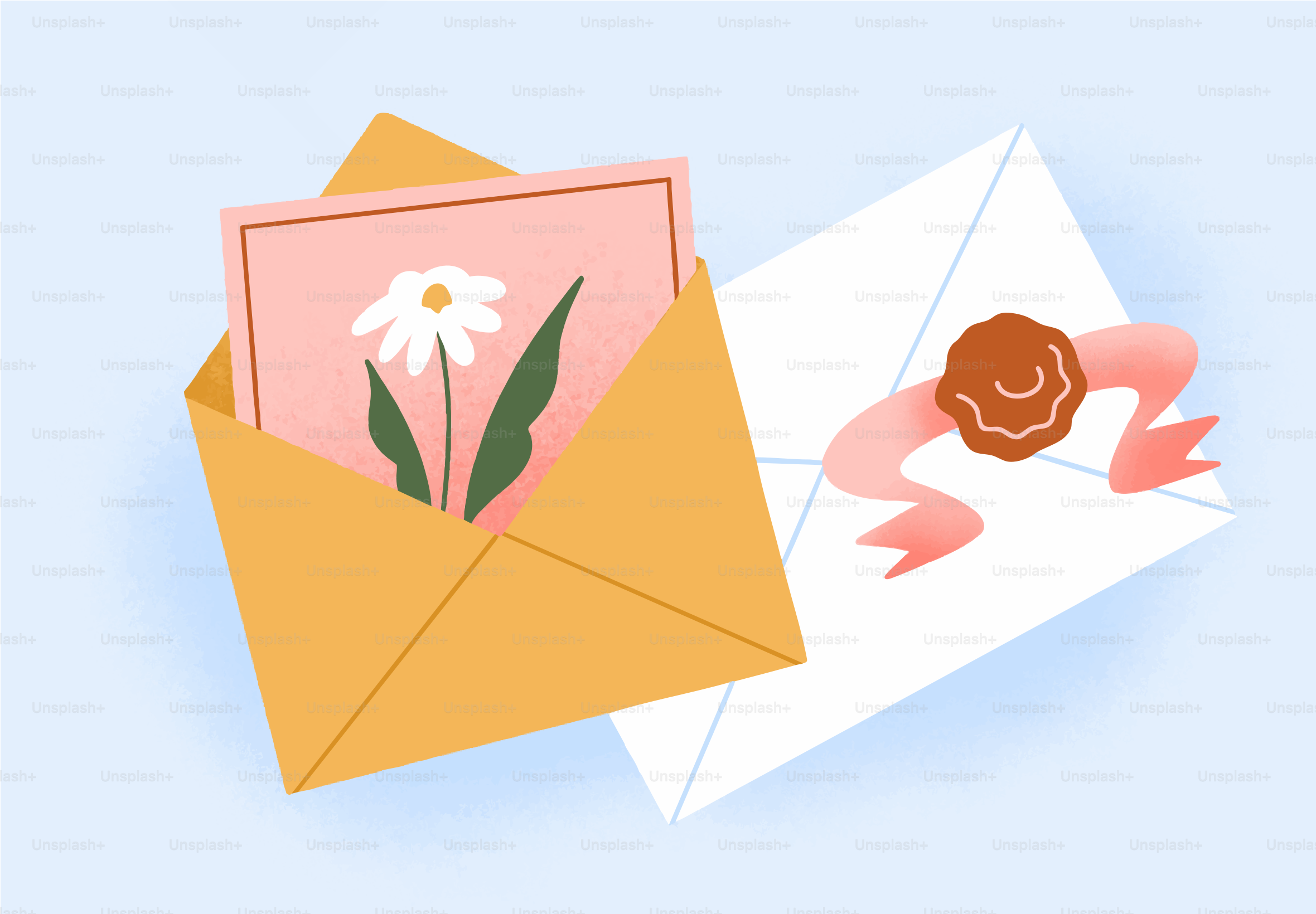 Vektor Amplop oranye dengan segel lilin dan stempel – Gambar Bunga di ...