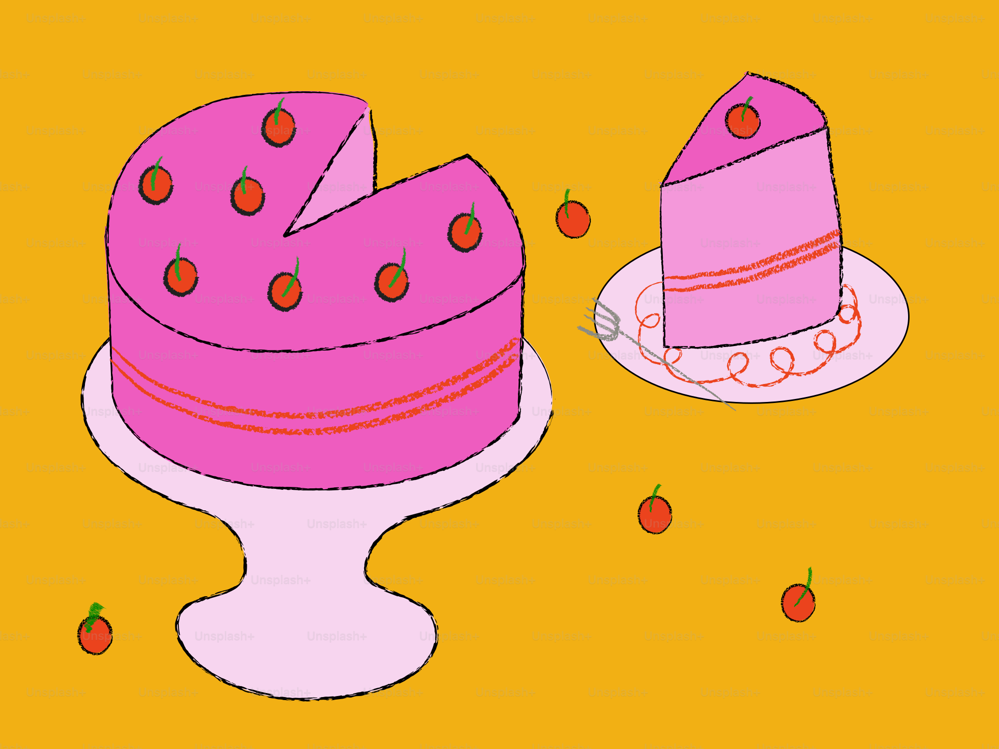 Vektor Kue berlapis merah muda dengan irisan dihilangkan – Gambar ...