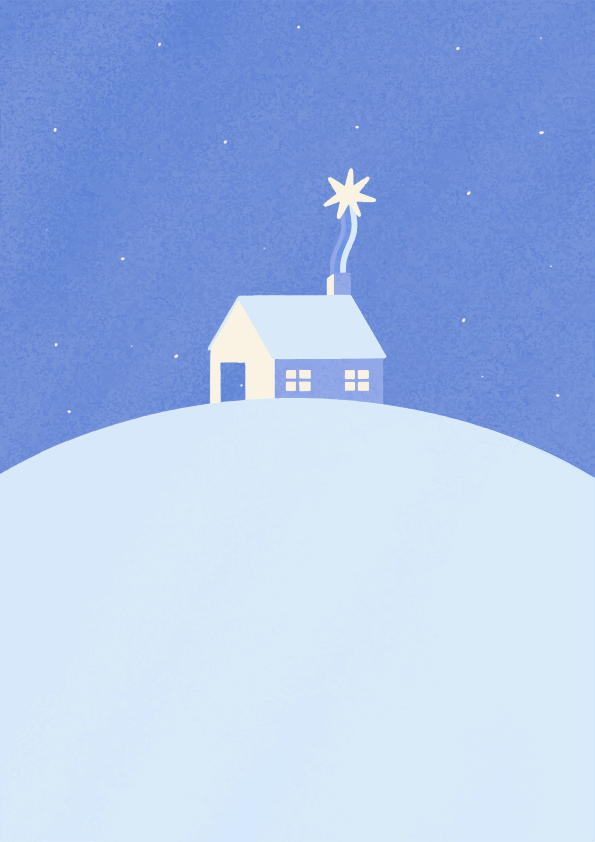 A solitary house sits atop a snow-covered hill at night. vector – House ...