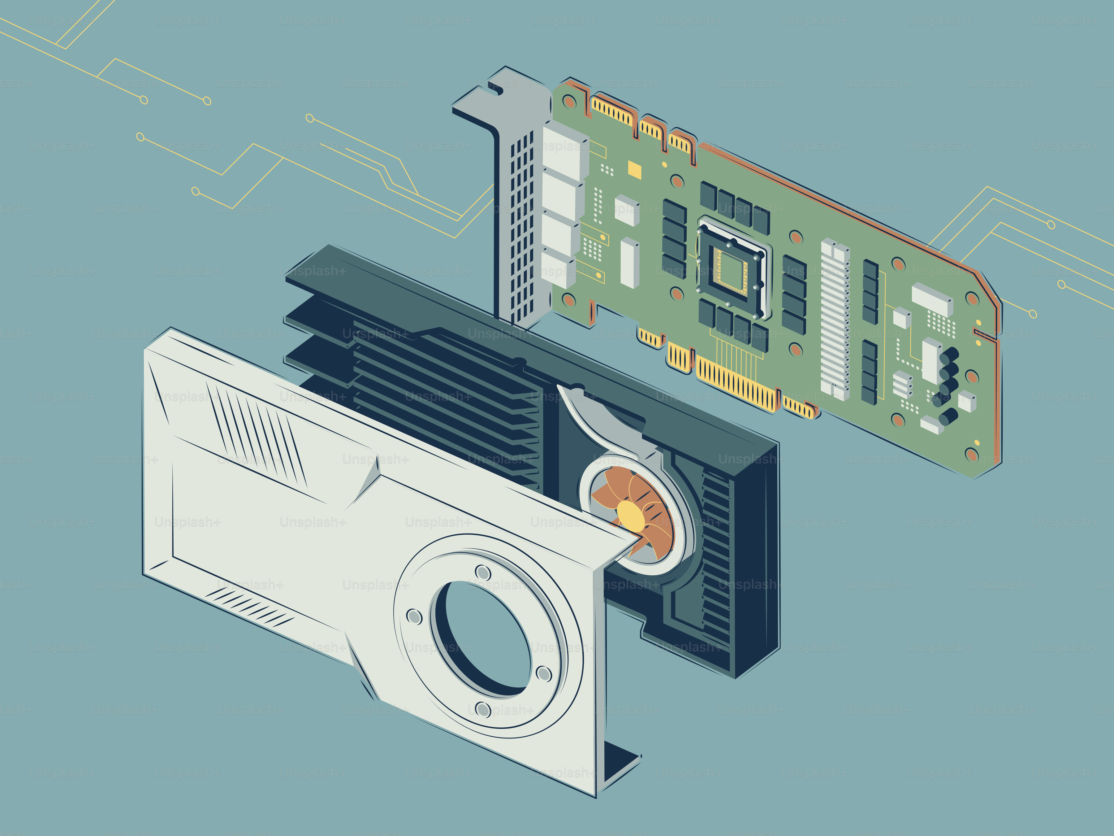 Vektor Tampilan meledak dari komponen kartu grafis komputer – Gambar ...