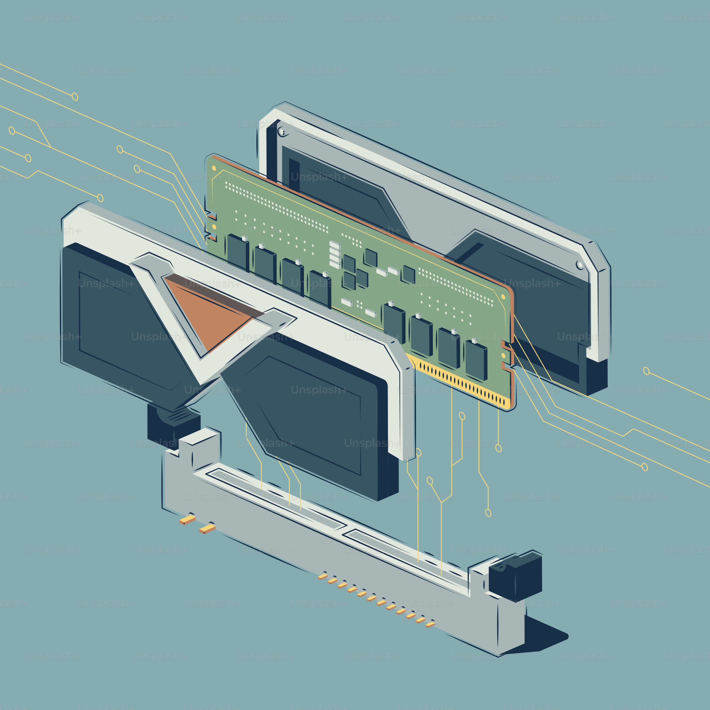 Vektor Tampilan meledak dari komponen kartu grafis komputer – Gambar ...