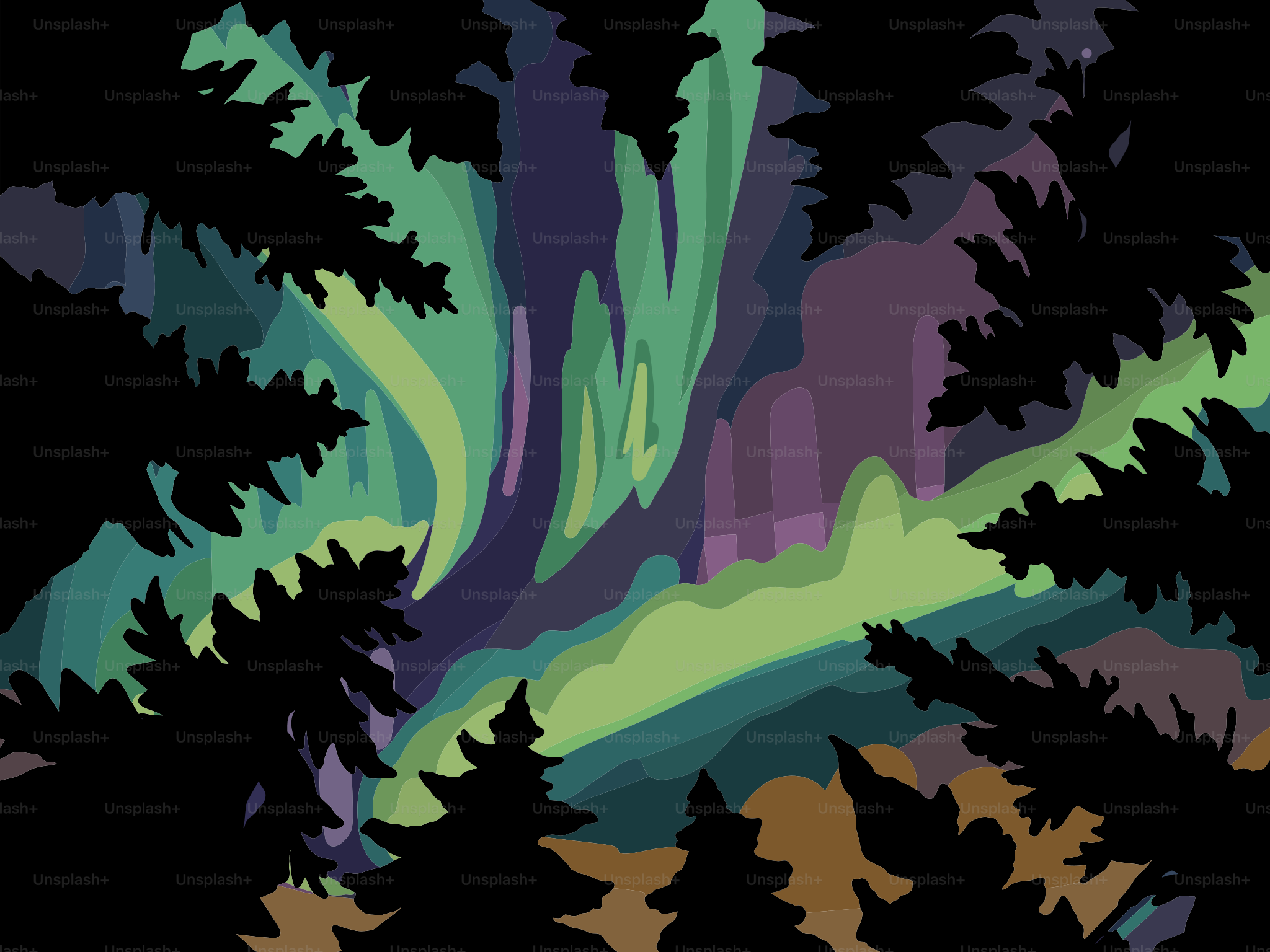 Vektor Aurora borealis di atas pegunungan yang tercermin dalam air ...