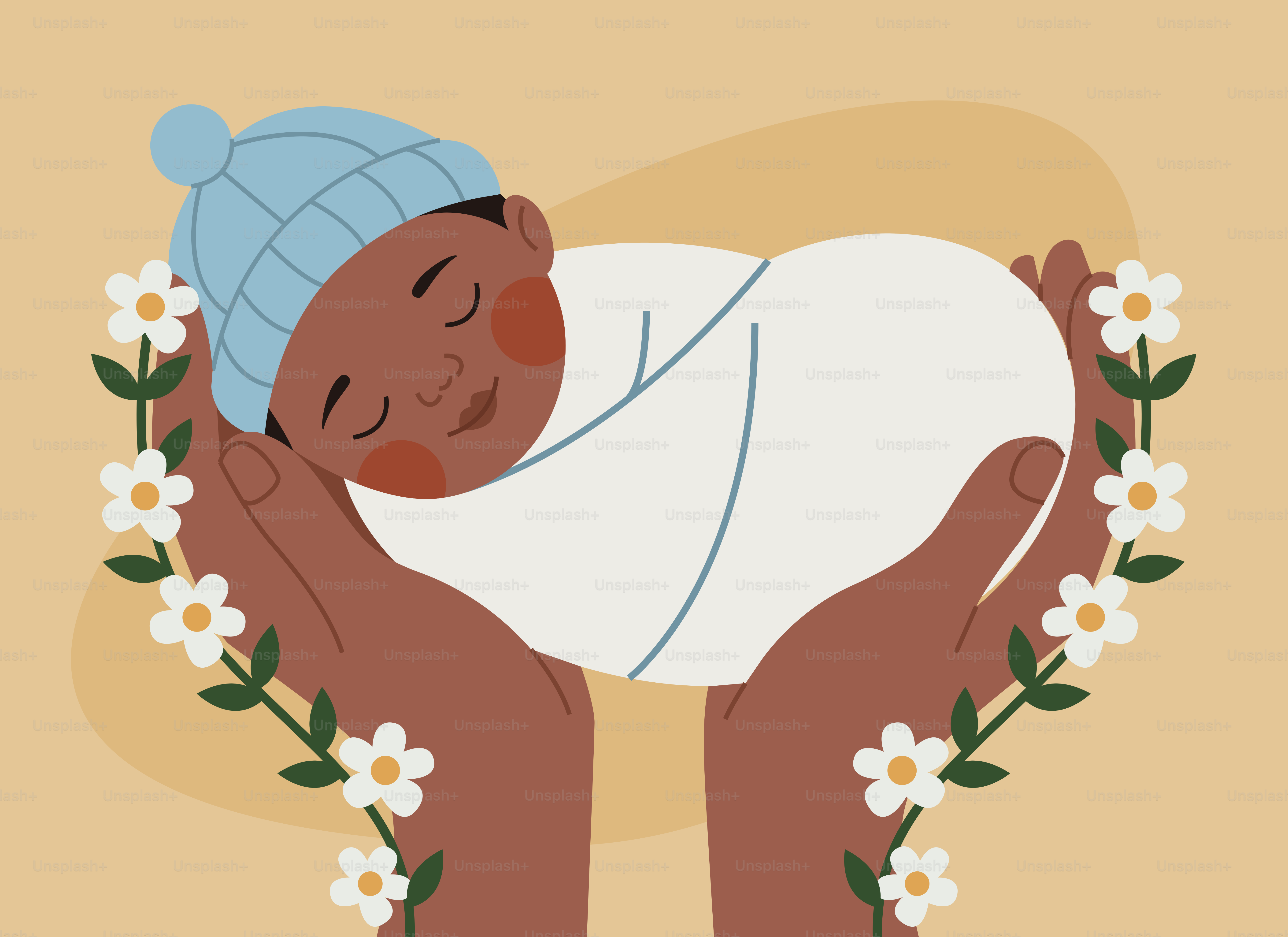 Vektor Bayi tidur dengan topi biru yang dipegang dengan tangan ...