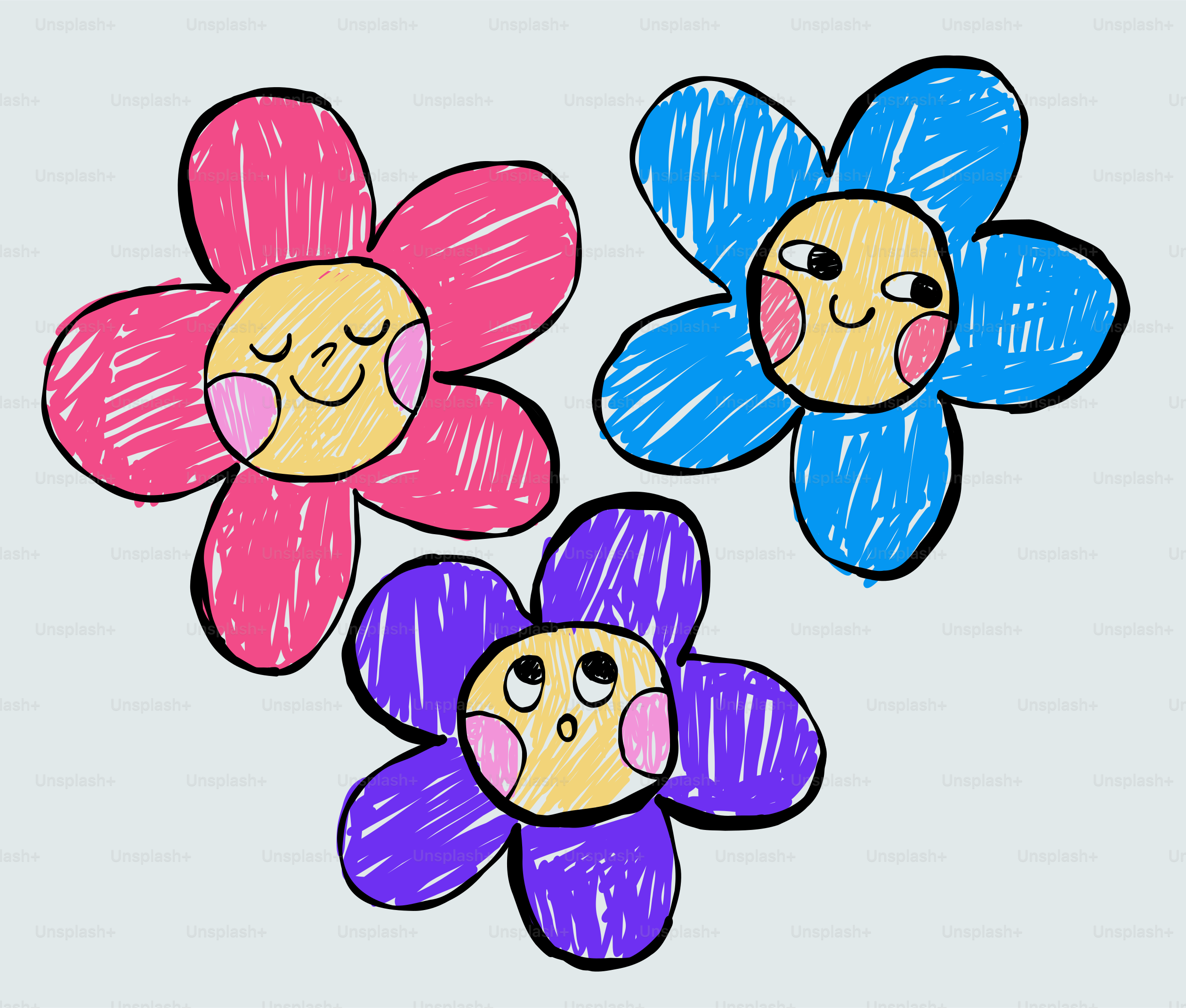 Vektor Tiga bunga kartun dengan wajah bahagia – Gambar Bunga di Unsplash