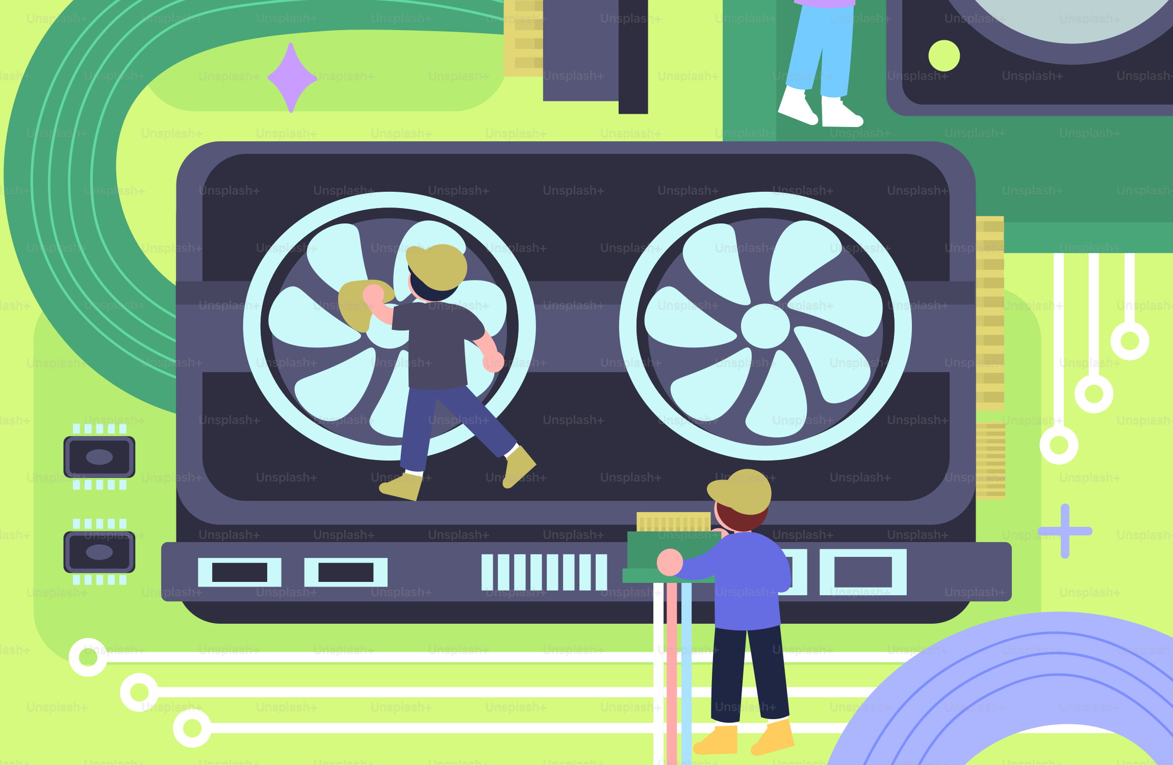 Vektor Orang-orang merakit perangkat keras komputer dengan ram stick ...