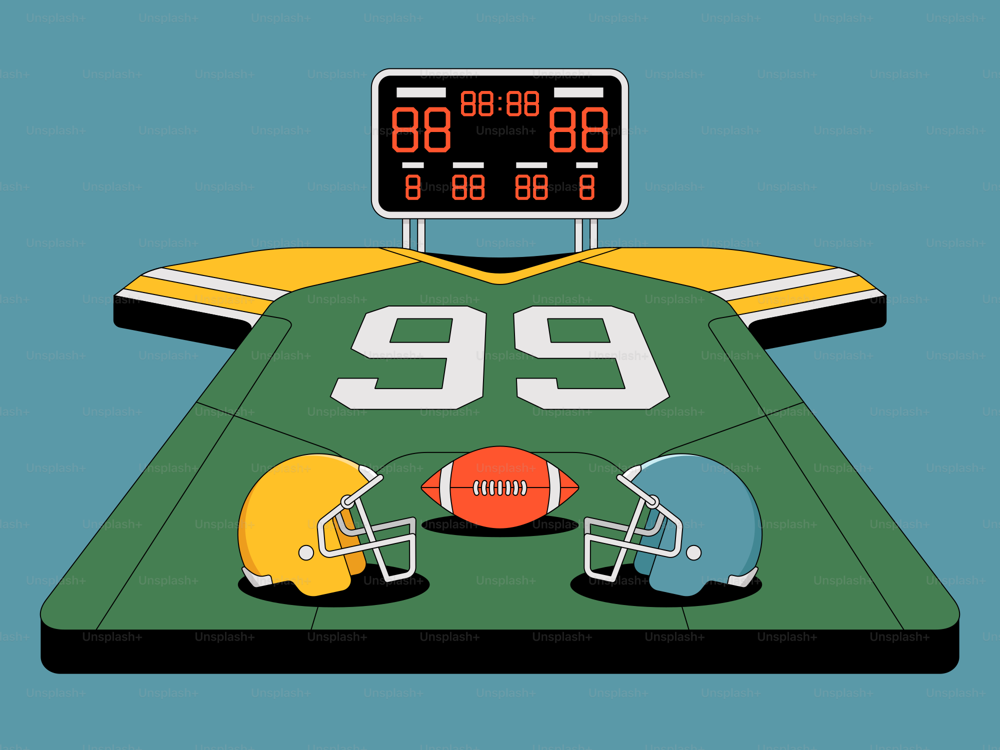 American football game with helmets and scoreboard vector – Football ...