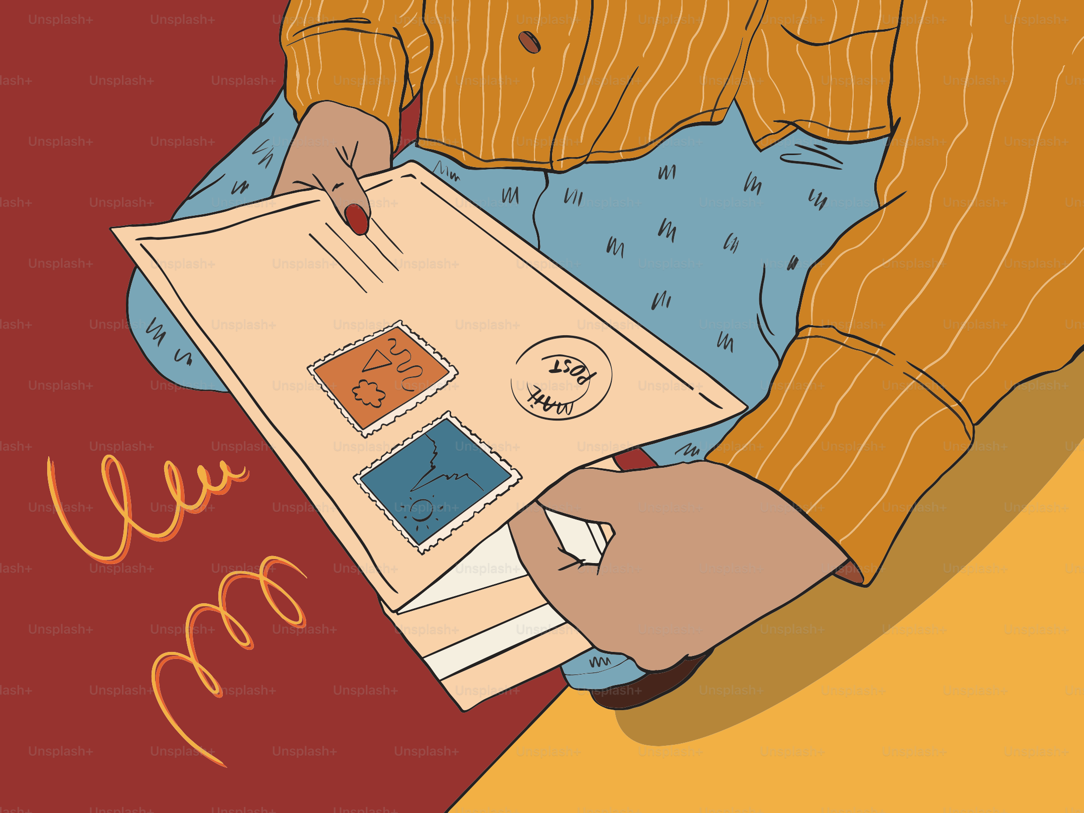 Vektor Orang yang menulis surat dengan kopi dan perangko. – Gambar ...