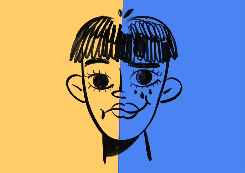 Vektor Sosok berkepala bunga kuning dengan latar belakang merah muda ...