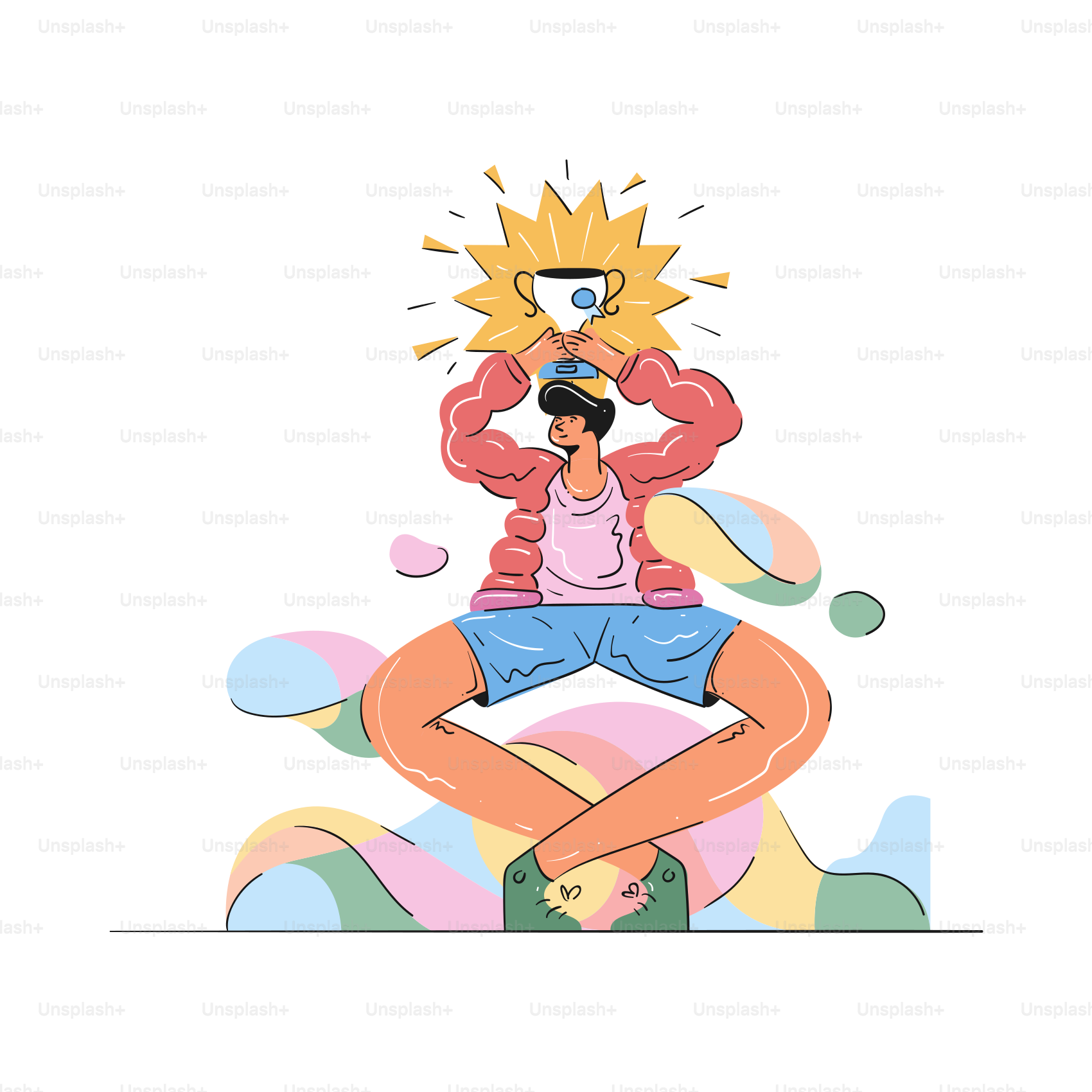 Vektor Orang yang memegang trofi di atas kepala dalam pose kemenangan ...