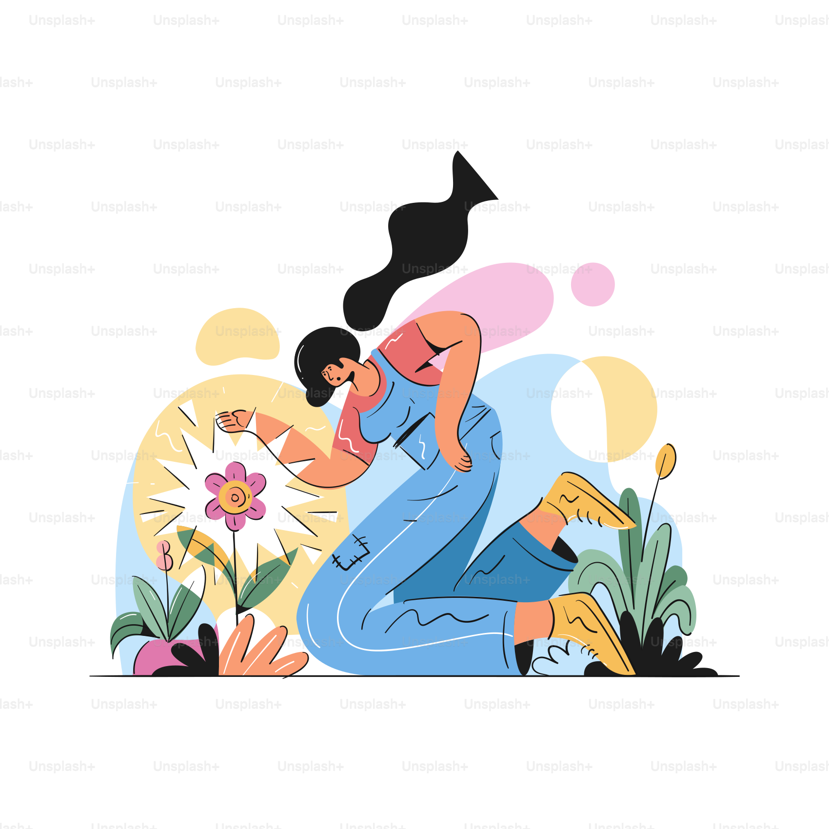 Vektor Wanita merawat bunga bercahaya di taman – Gambar Bunga di Unsplash