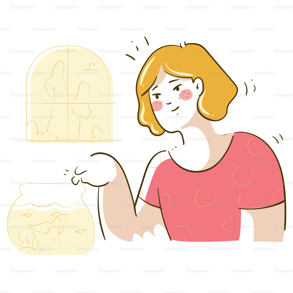 Woman looking at a jar of yellow objects vector – Illustration Image on ...