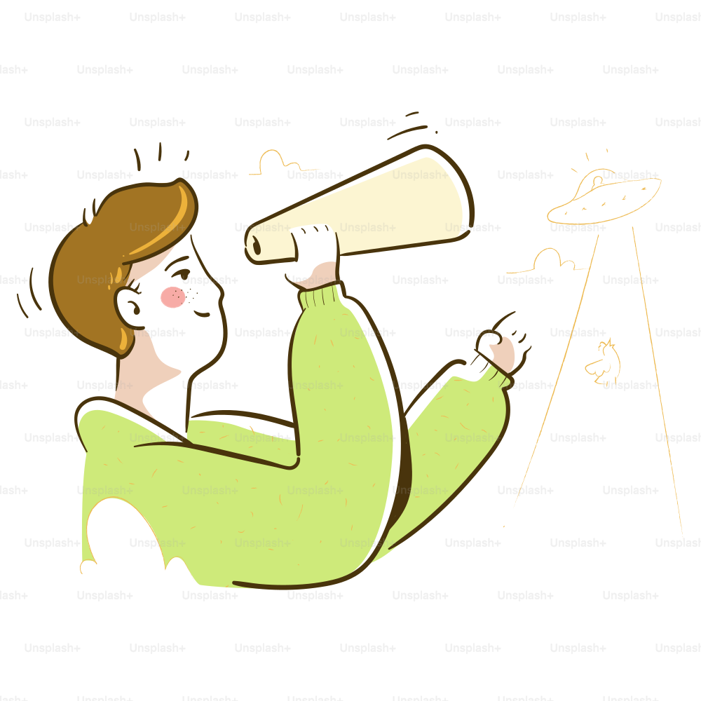 Vektor Orang dengan megafon melihat ufo di langit – Gambar Media Sosial ...