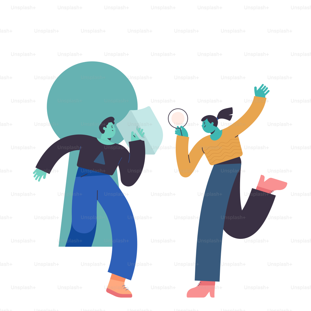 Vektor Dua orang berinteraksi melalui bentuk lubang kunci. – Gambar ...