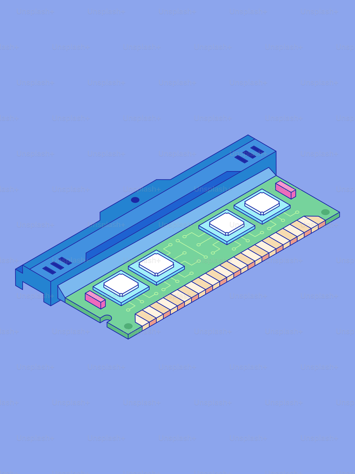 Vektor Modul ram komputer dengan latar belakang biru – Gambar Teknologi ...