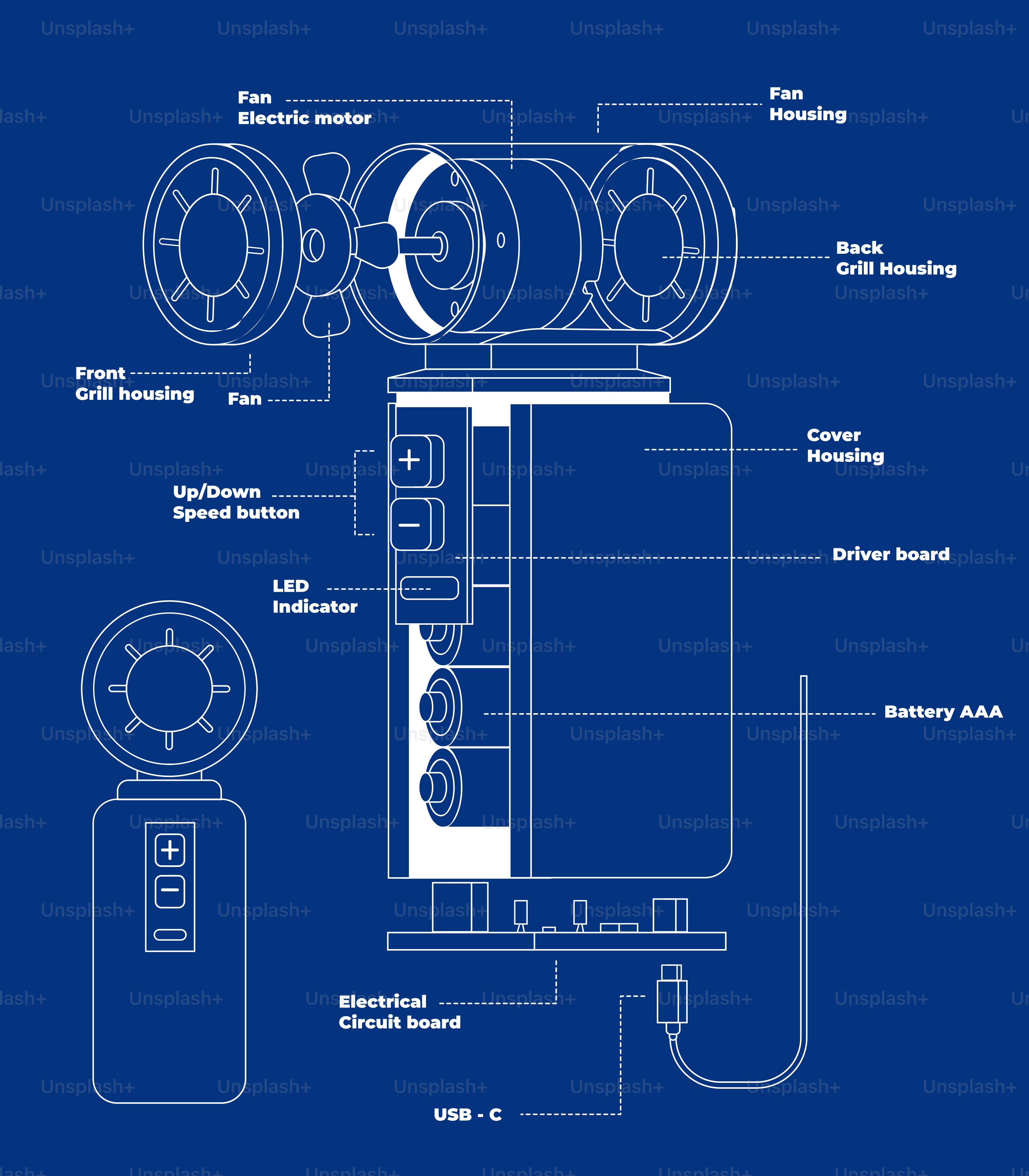 Vektor Diagram cetak biru headphone dengan bagian berlabel. – Gambar ...