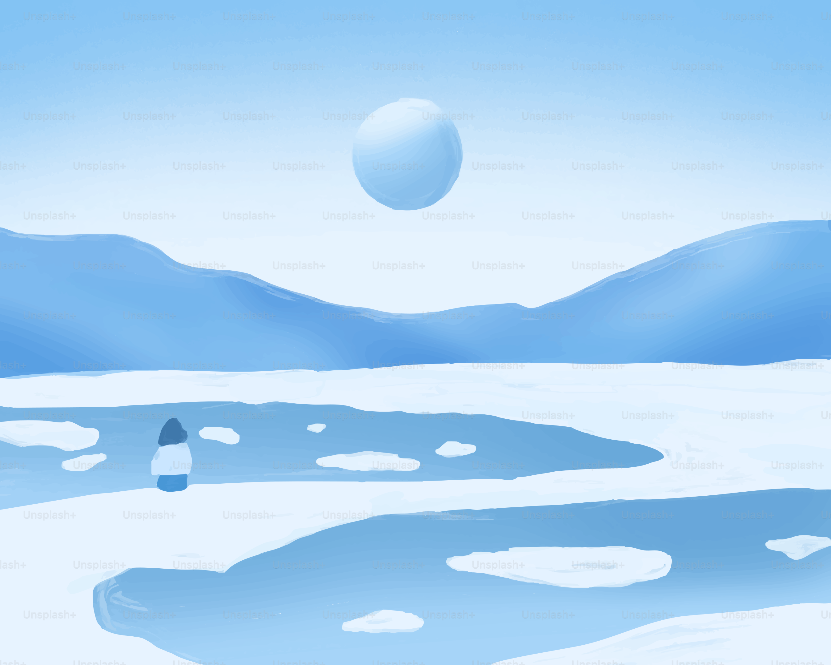 Vektor Wanita mengenakan headphone dan sweter duduk dengan tangan ...