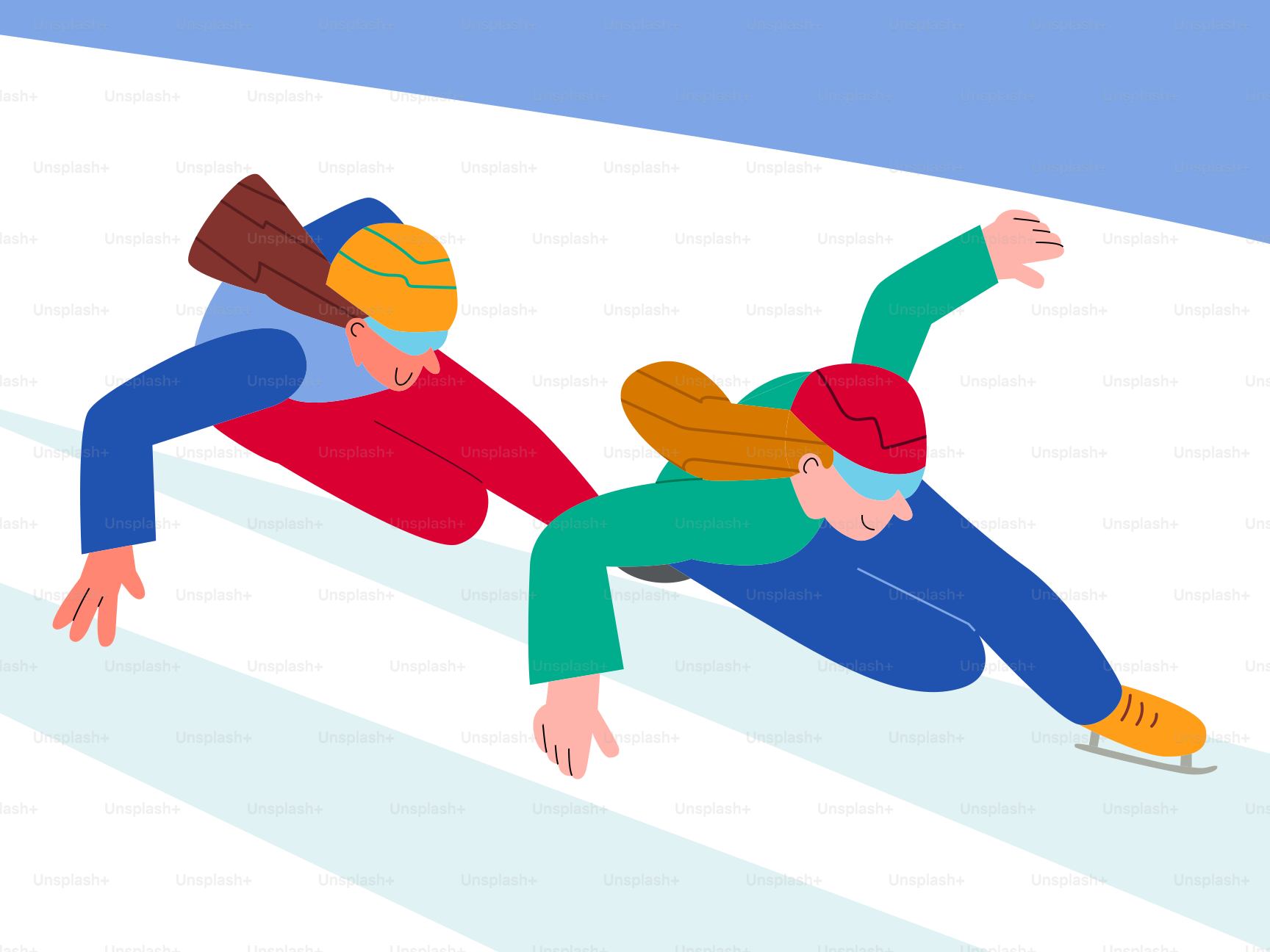 Two speed skaters race on an ice rink. vector – Illustration Image on ...