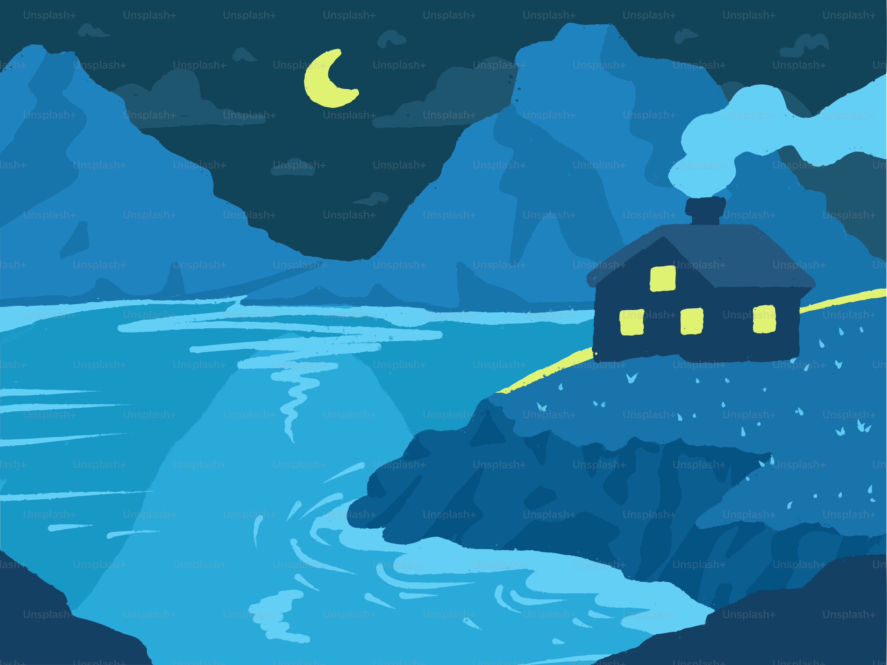 Deer stands by tranquil lake under crescent moon vector – Moon Image on ...