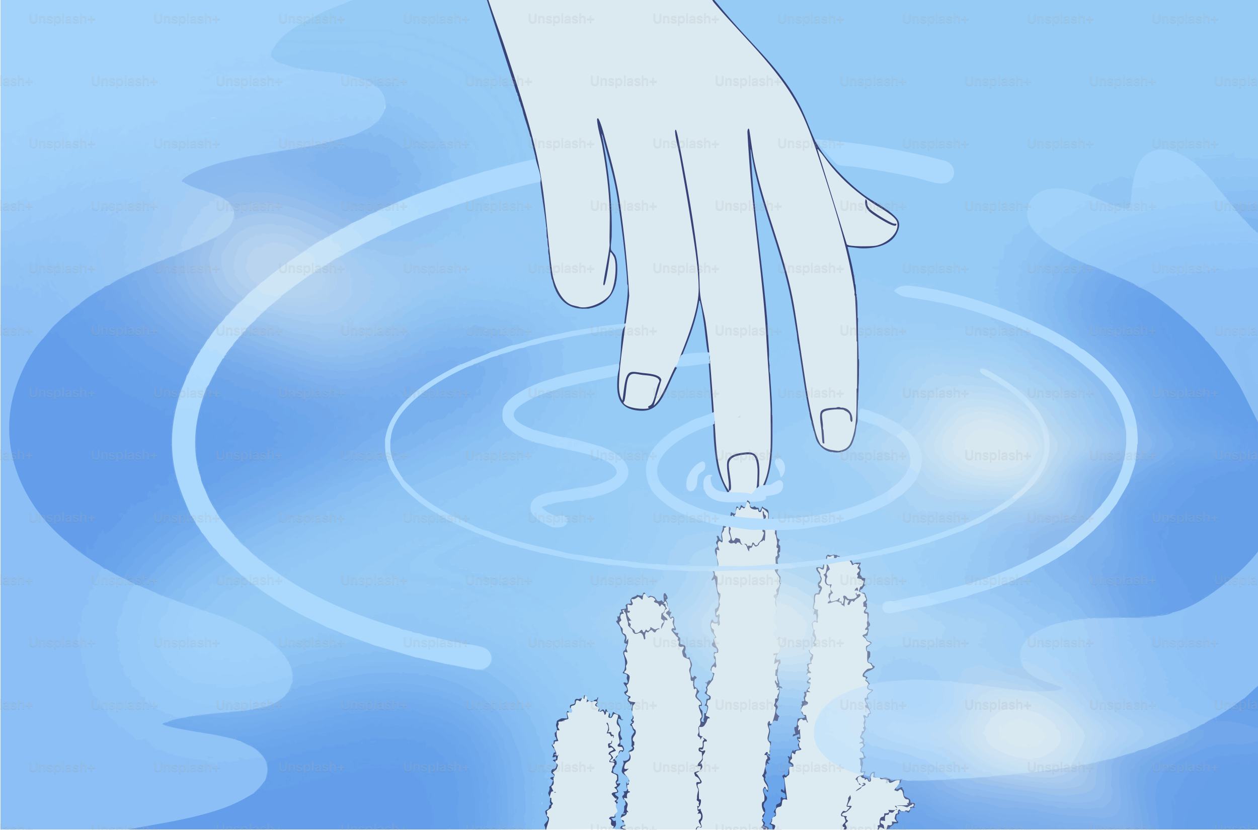 Two hands reaching towards each other over water vector – Art Image on ...