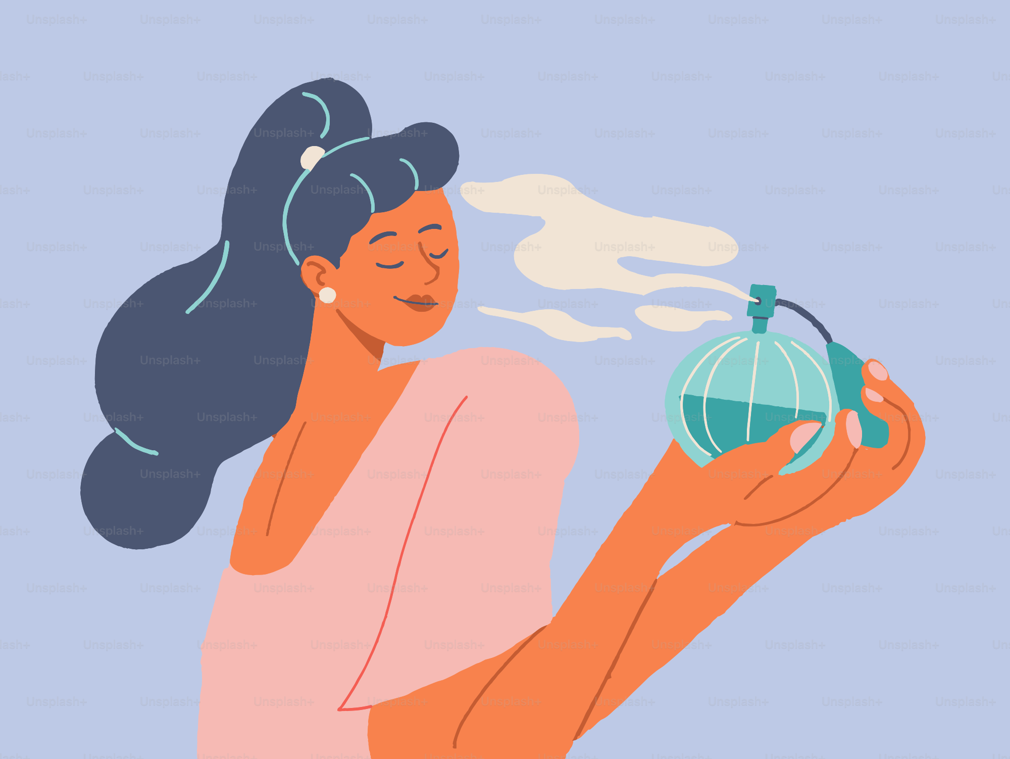 Woman smelling perfume from a bottle vector – Illustration Image on ...