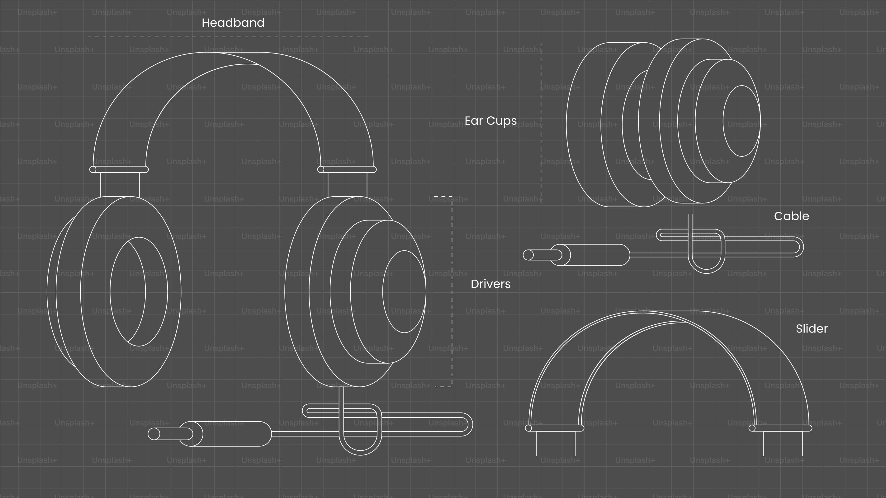 Blueprint diagram of headphones and components vector – Illustration ...