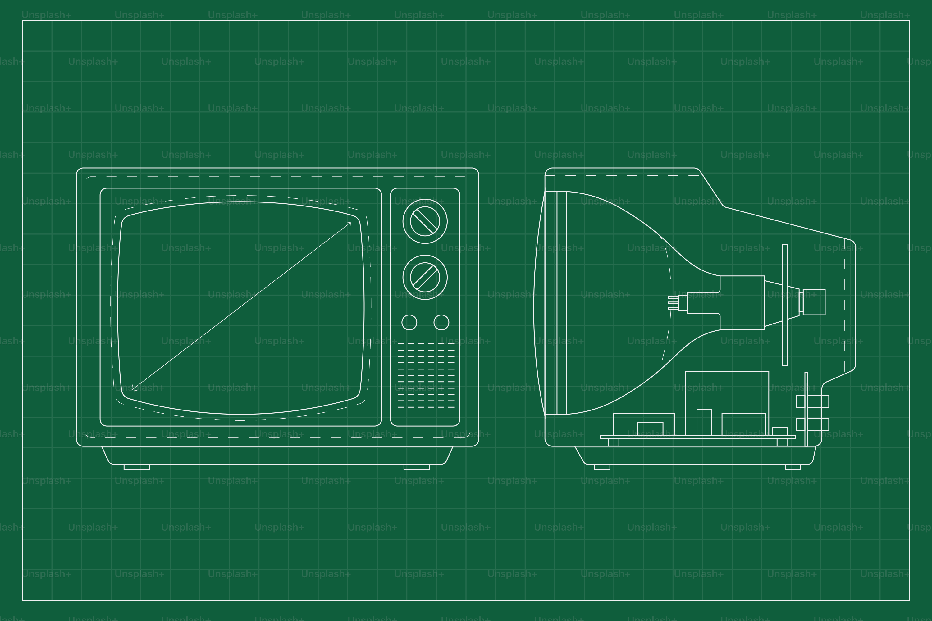Blueprint of a vintage television set on green grid vector – Technology ...