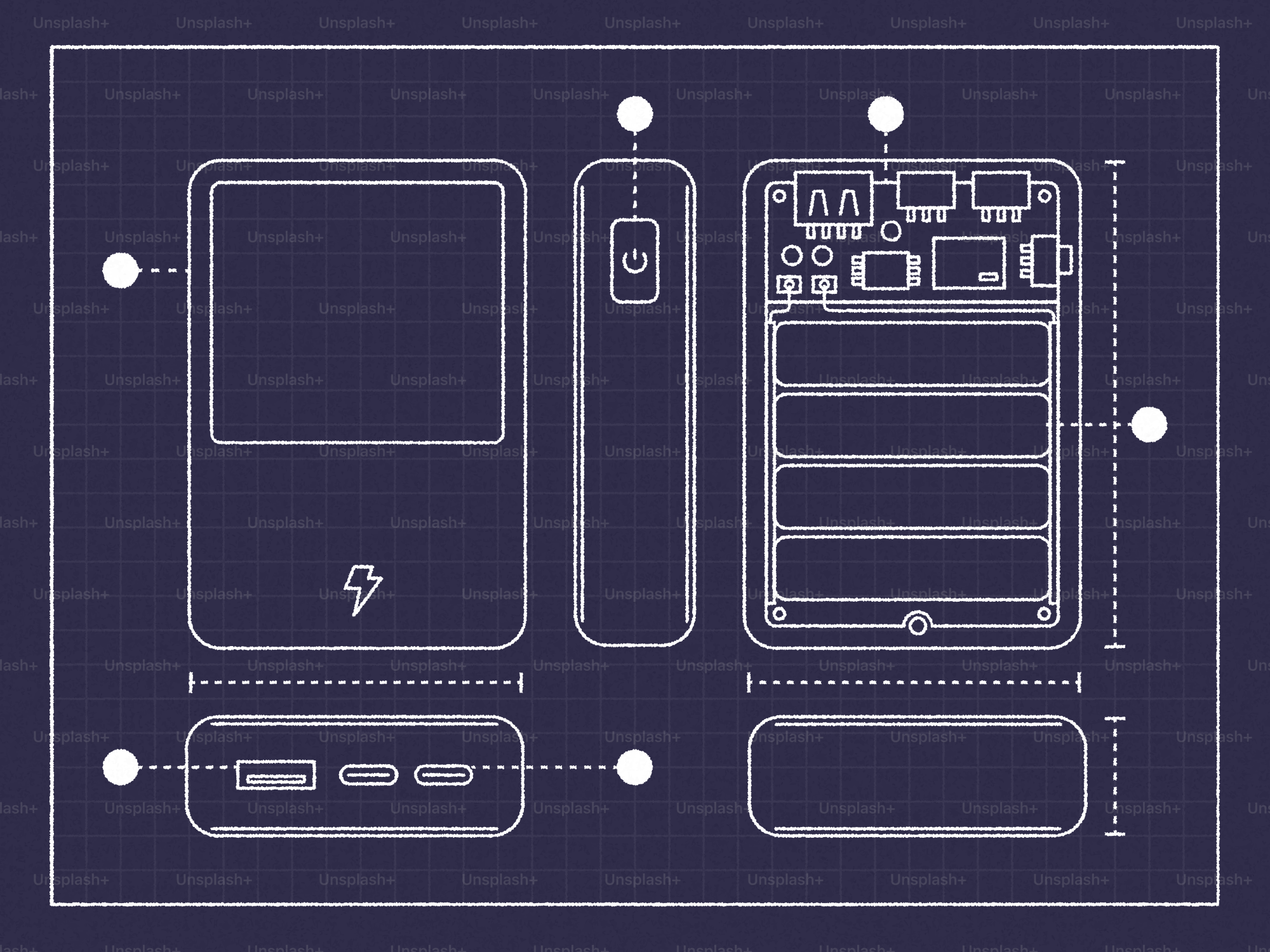 Vektor Cetak biru power bank portabel dan komponennya – Gambar Tech di ...