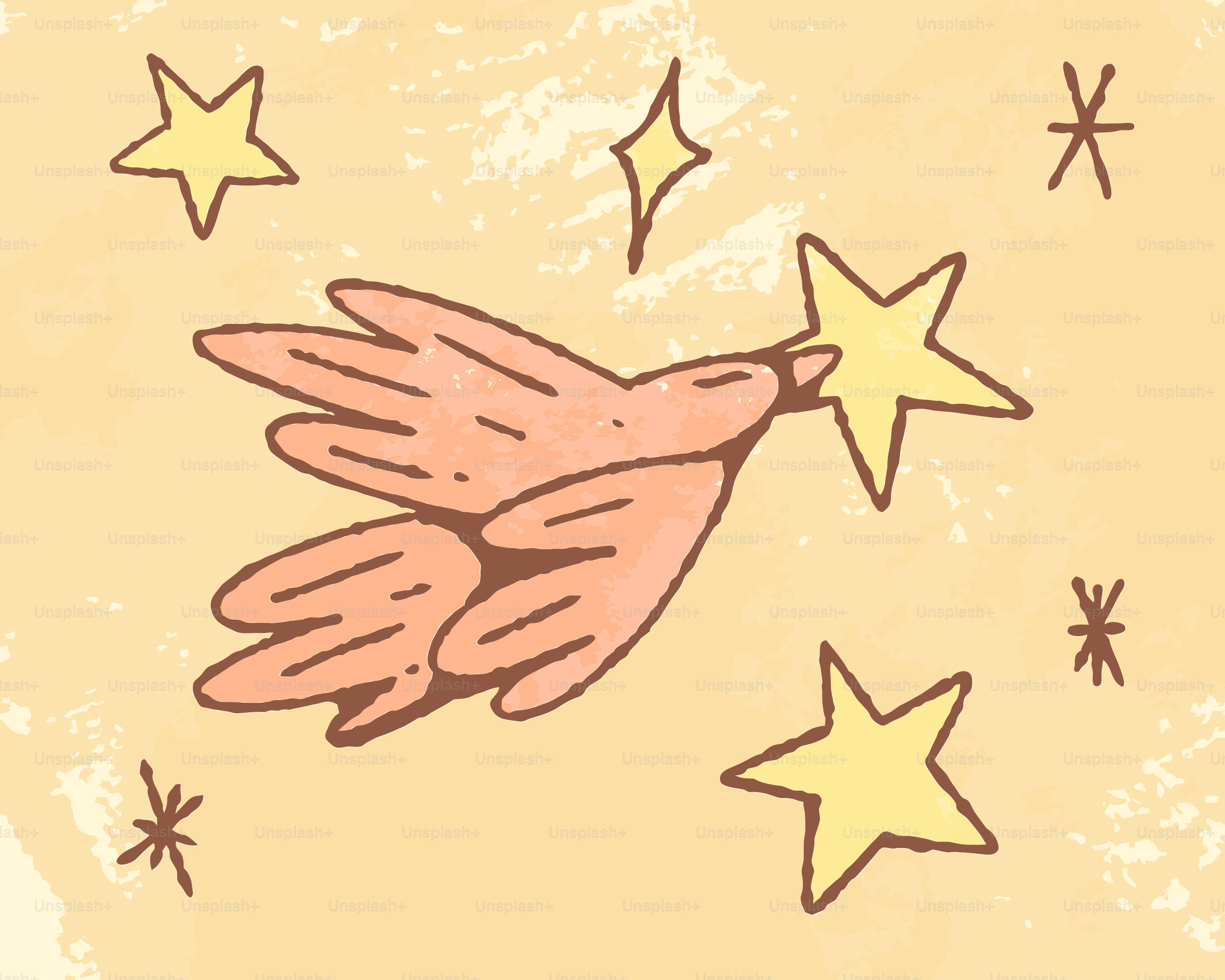 Un pájaro estilizado con las alas extendidas que alcanza una estrella ...