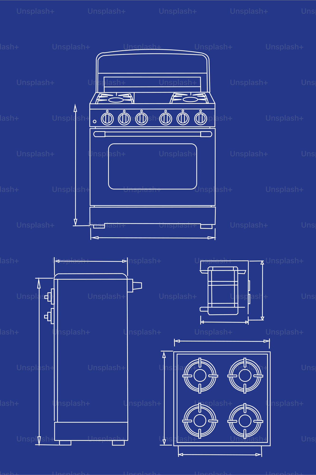 Blueprint diagram of a gas stove with dimensions vector – Architecture ...