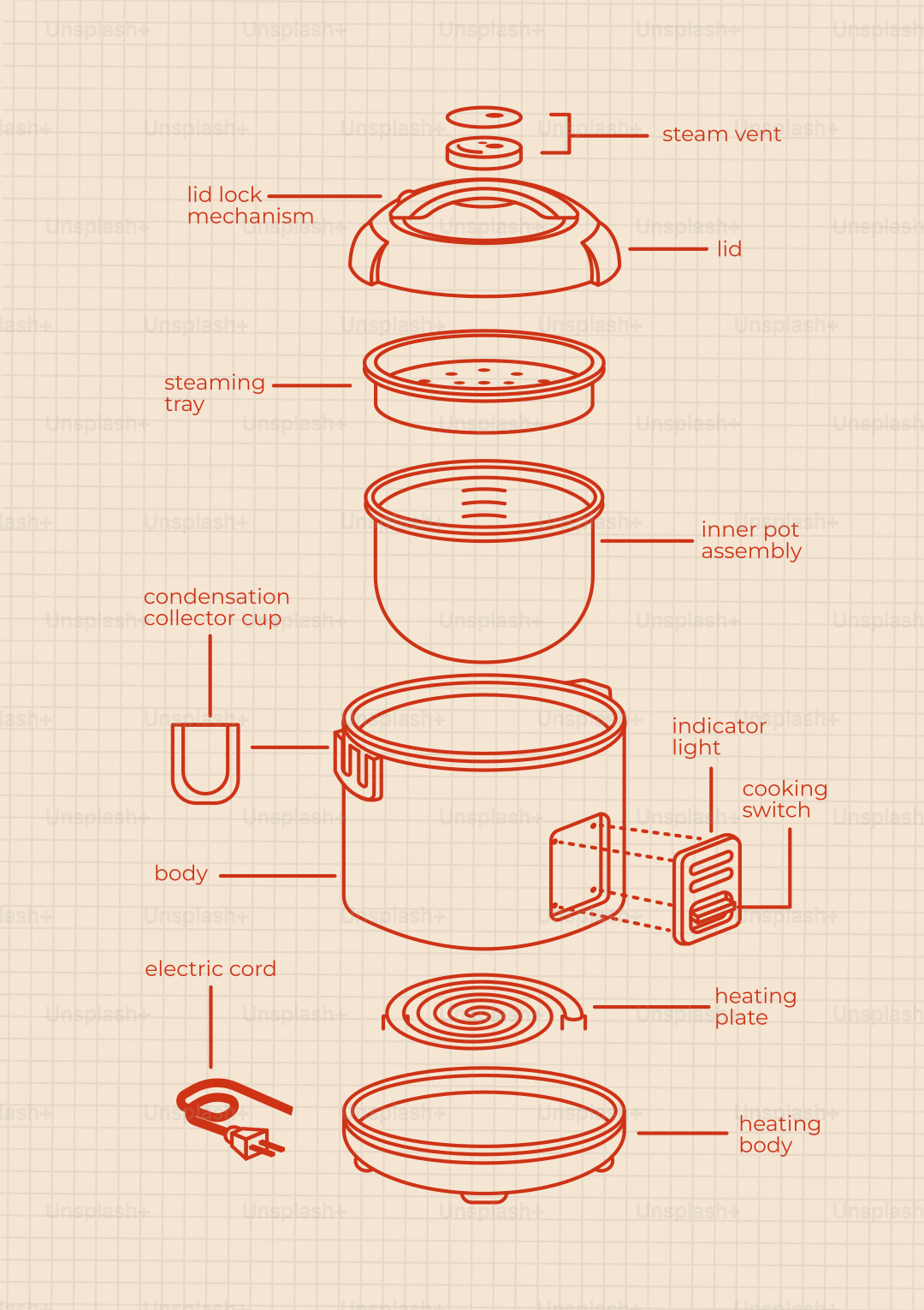 Exploded view diagram of a rice cooker vector – Design Image on Unsplash