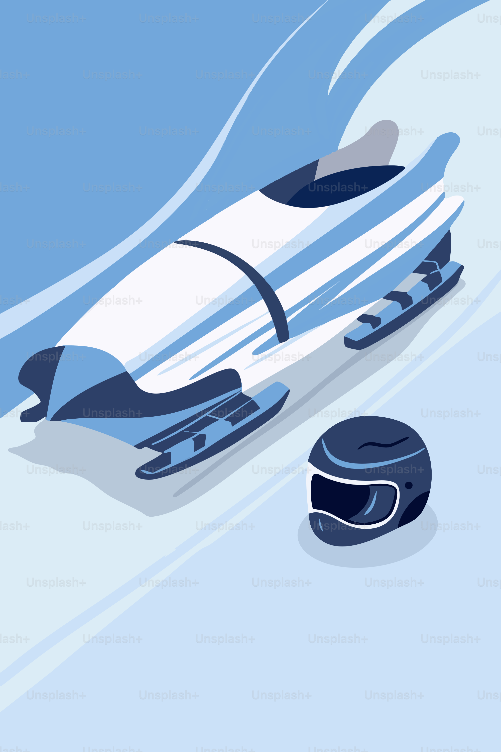 Vektor Kereta luncur dan helm di trek biru – Gambar Musim dingin di ...