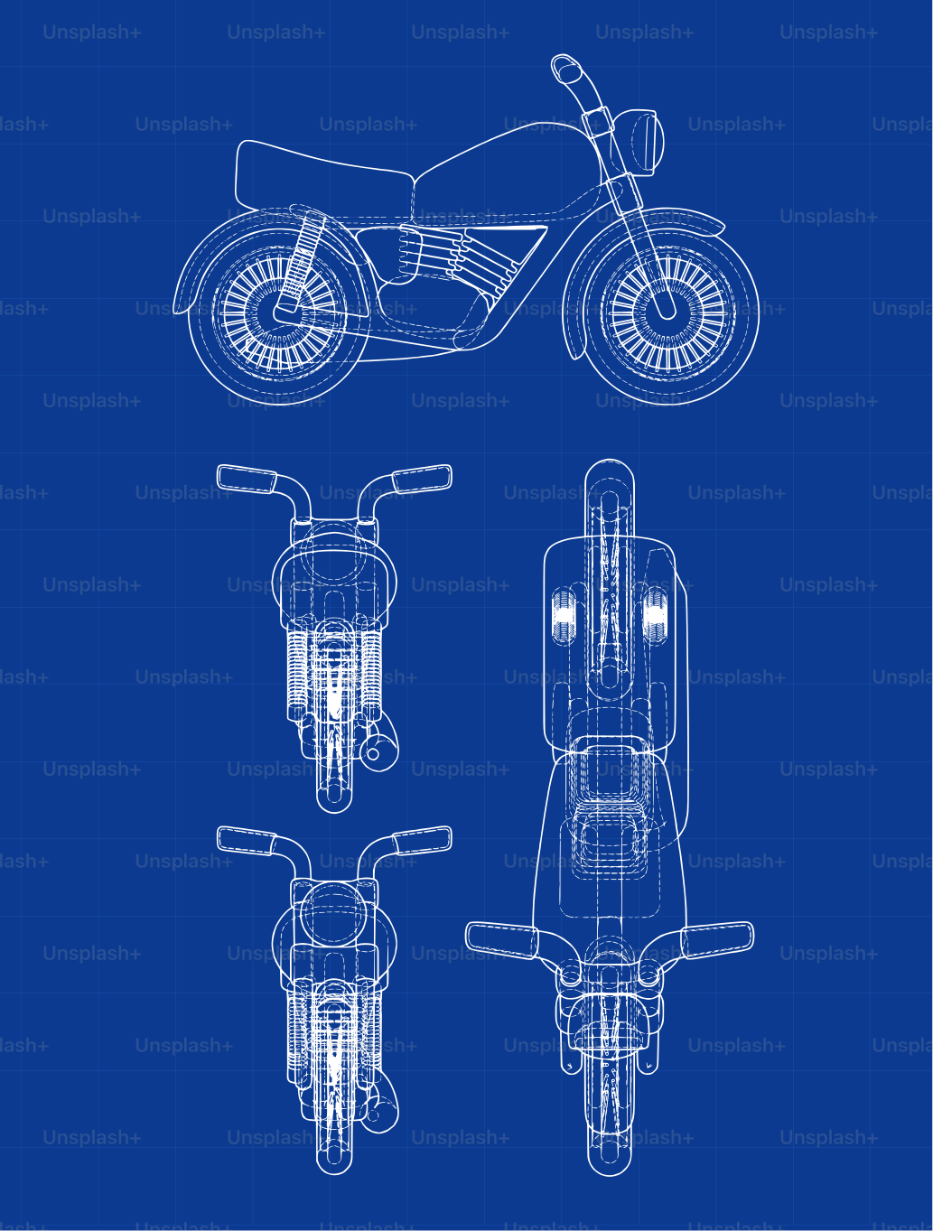Vektor Cetak biru sepeda motor dari sudut yang berbeda – Gambar ...