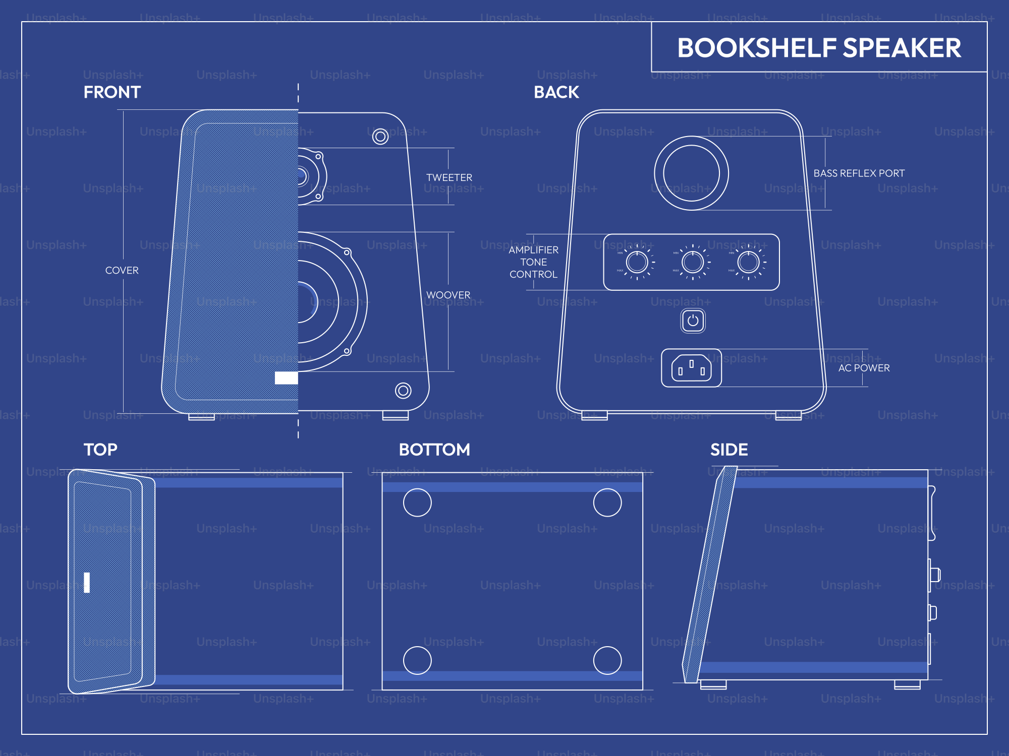 Exploded view blueprint of a flashlight with labeled parts. vector ...