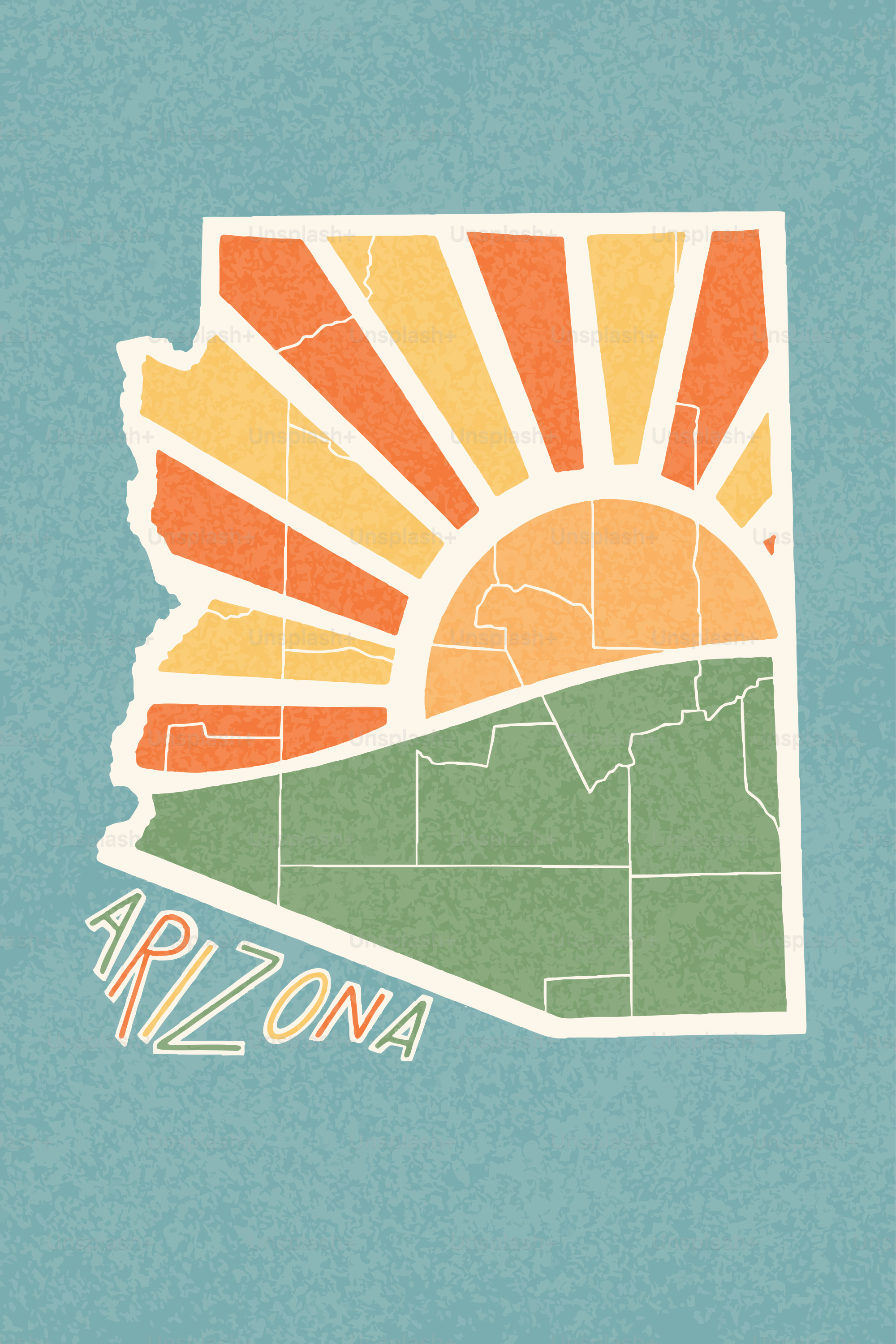 Arizona state outline with sun rays and map lines vector – Illustration ...