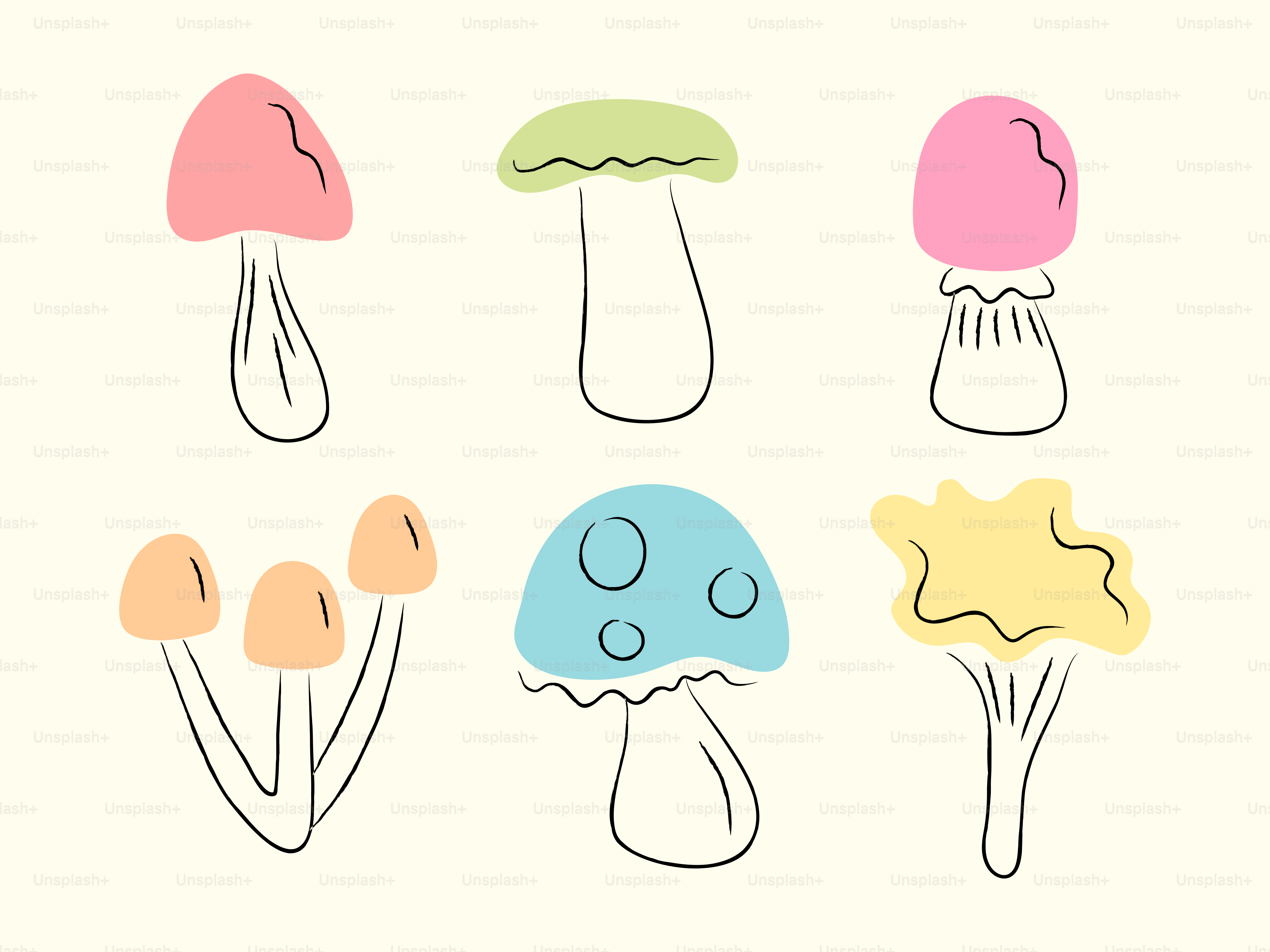 Vektor Empat bunga bergaya warna-warni dengan latar belakang krem ...