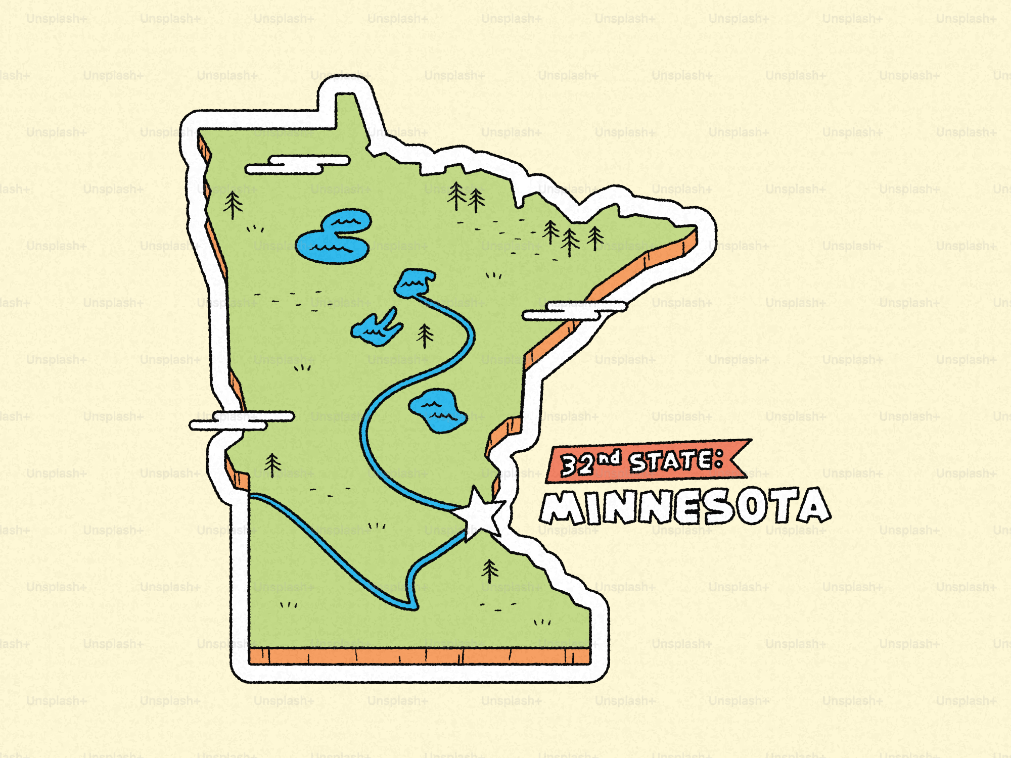 Map of minnesota showing lakes and rivers. vector – Minnesota Image on ...