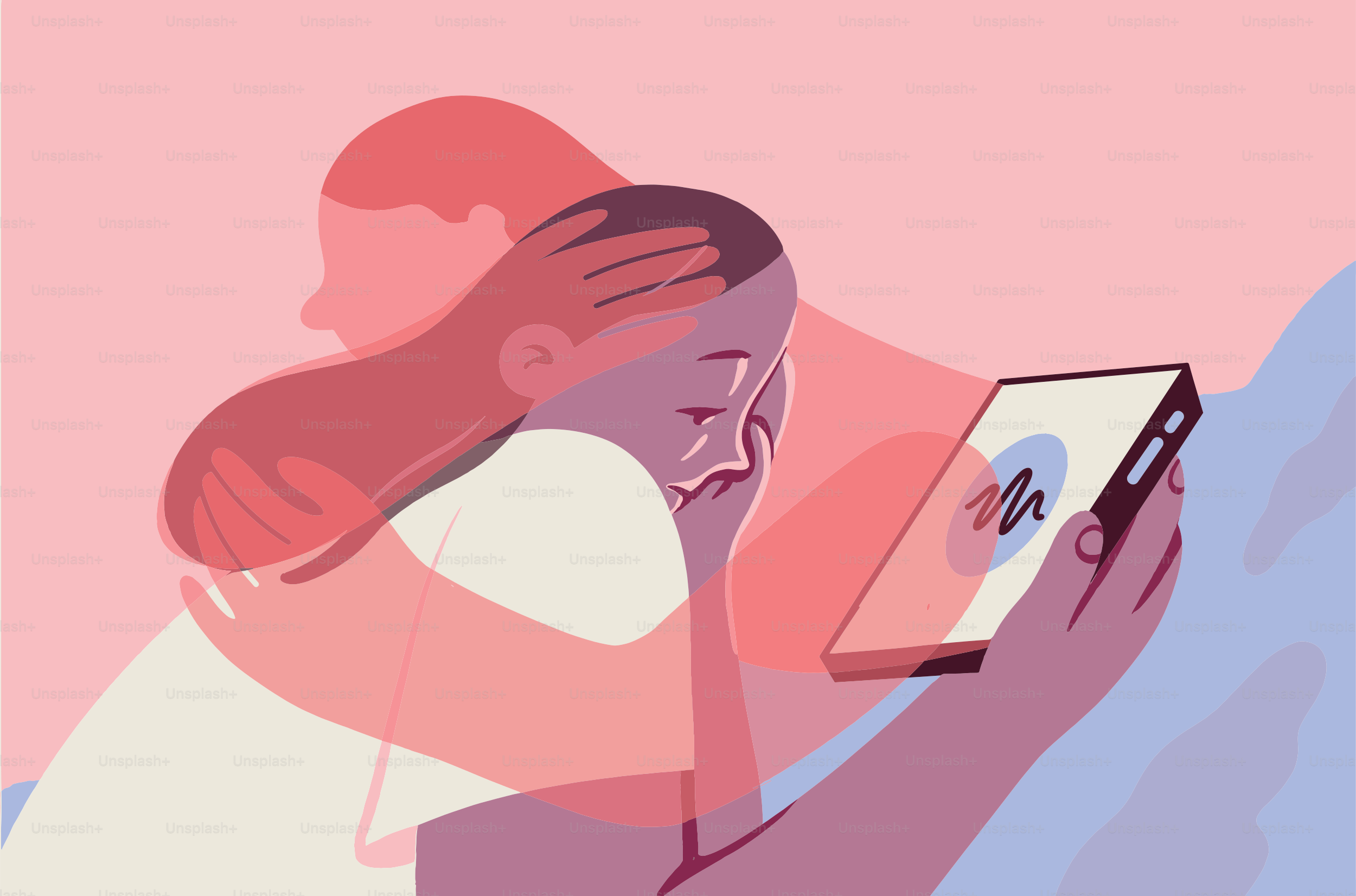 Crying person holding a smartphone with a comforting embrace. vector ...