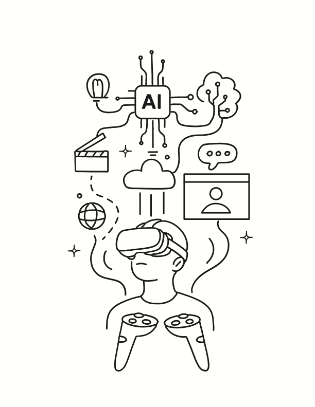 Virtual reality user immersed in ai and digital experiences. vector ...