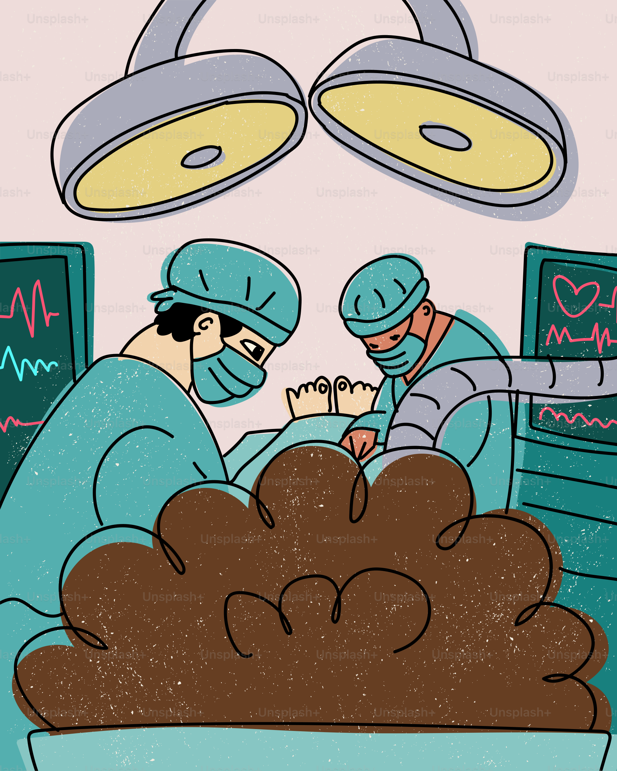 Arm connected to two iv bags and a medical monitor. vector ...