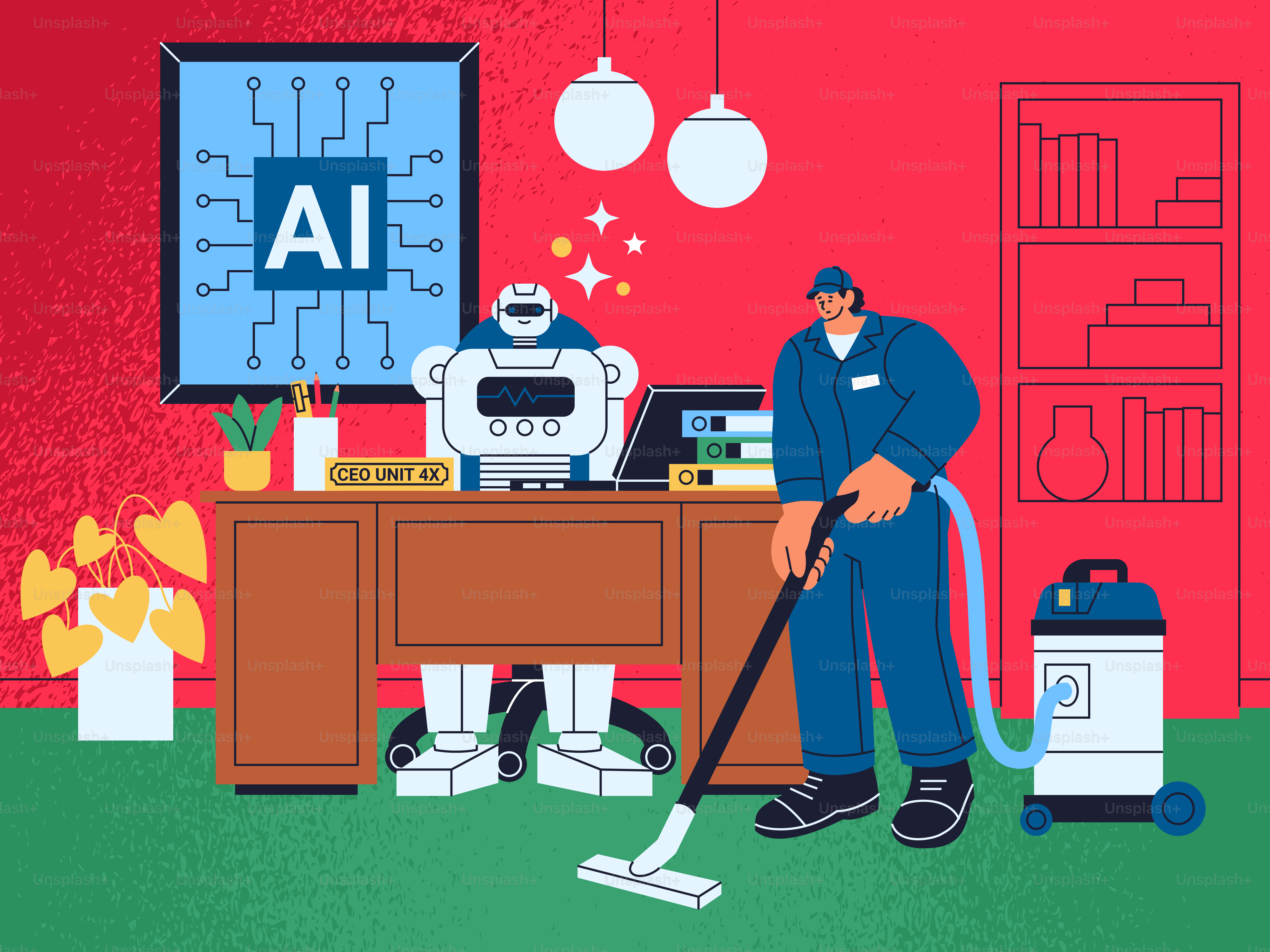 El robot completa el puzzle, el humano sostiene una pieza. vector ...