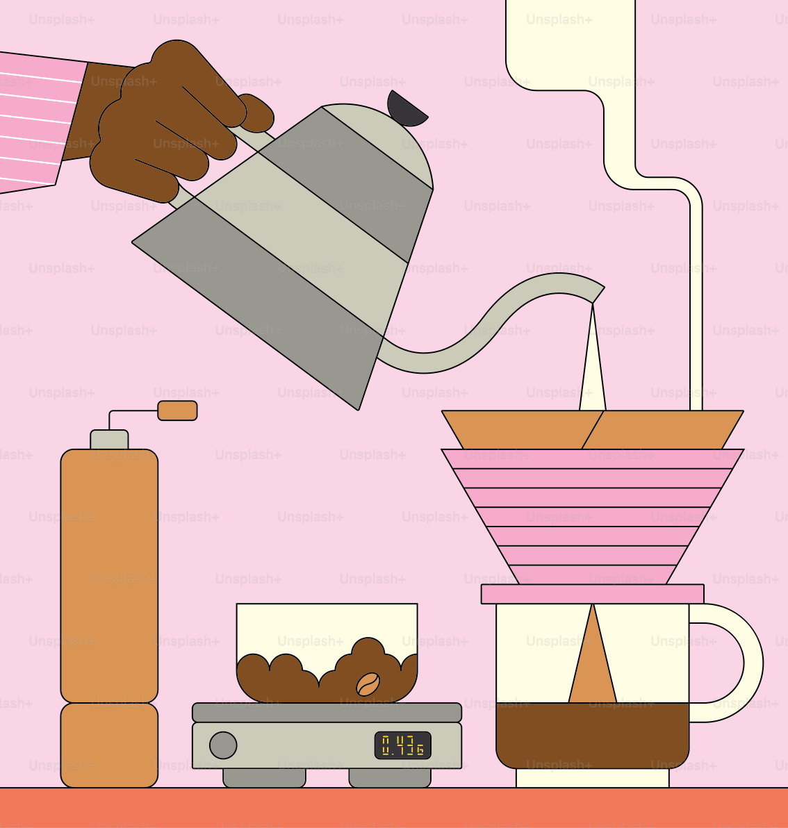 Pouring hot water into a coffee pour-over setup. vector – Coffee Image ...