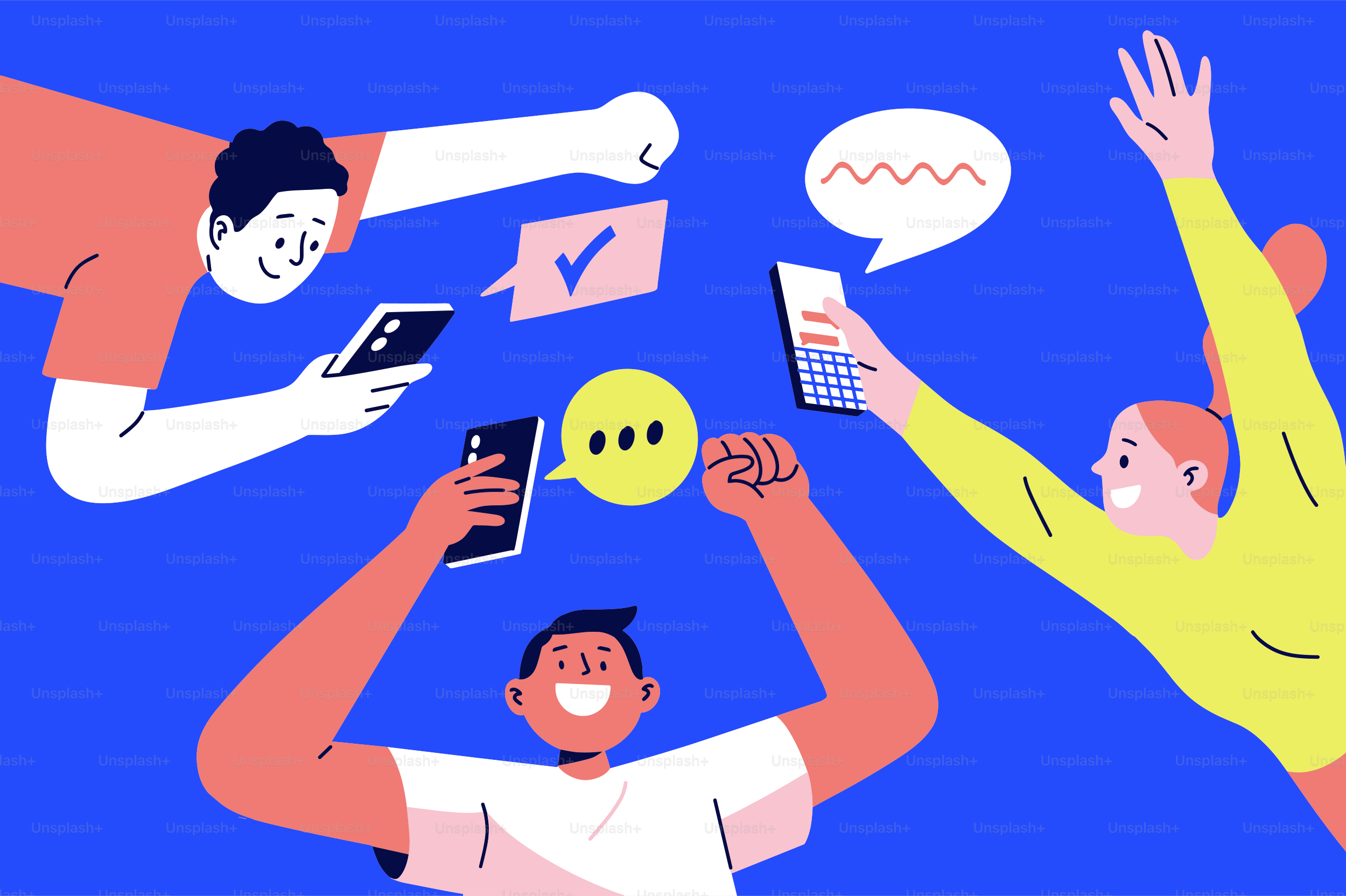 Stylized people sending messages and receiving notifications vector ...