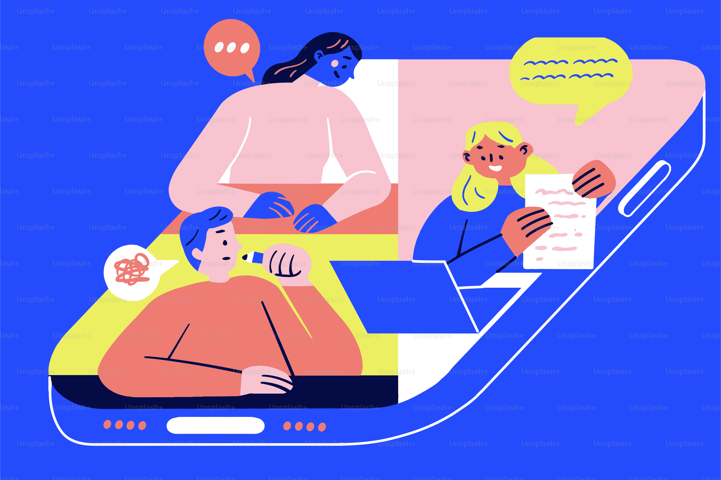 Stylized people sending messages and receiving notifications vector ...